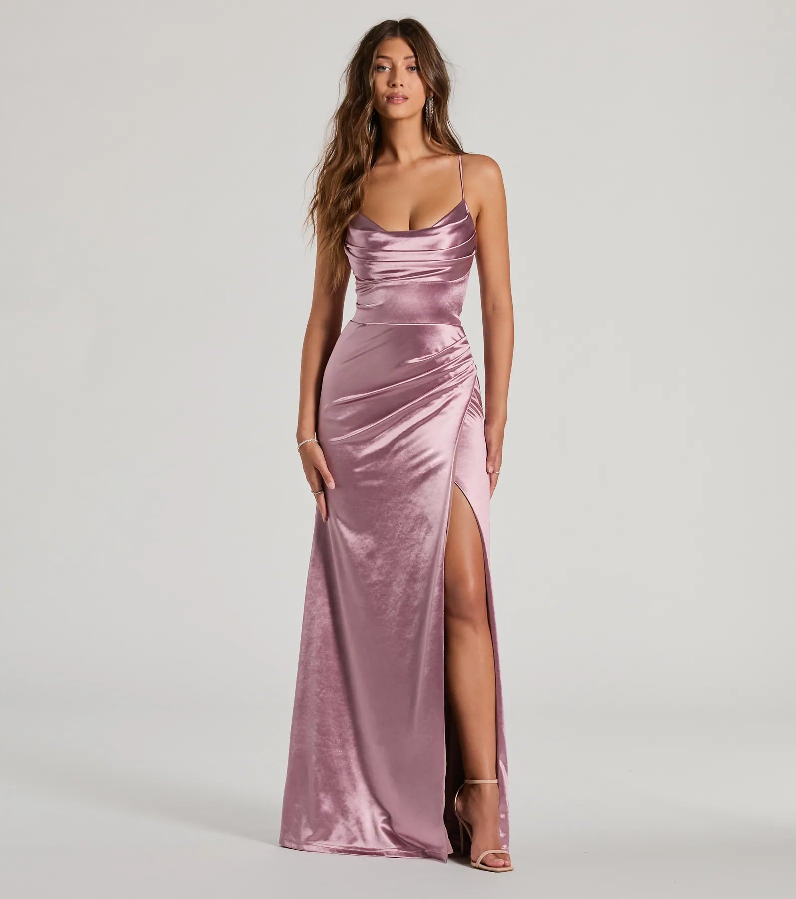 Dani Cowl Neck Lace-Up A-Line Satin Formal Dress - Borderfree