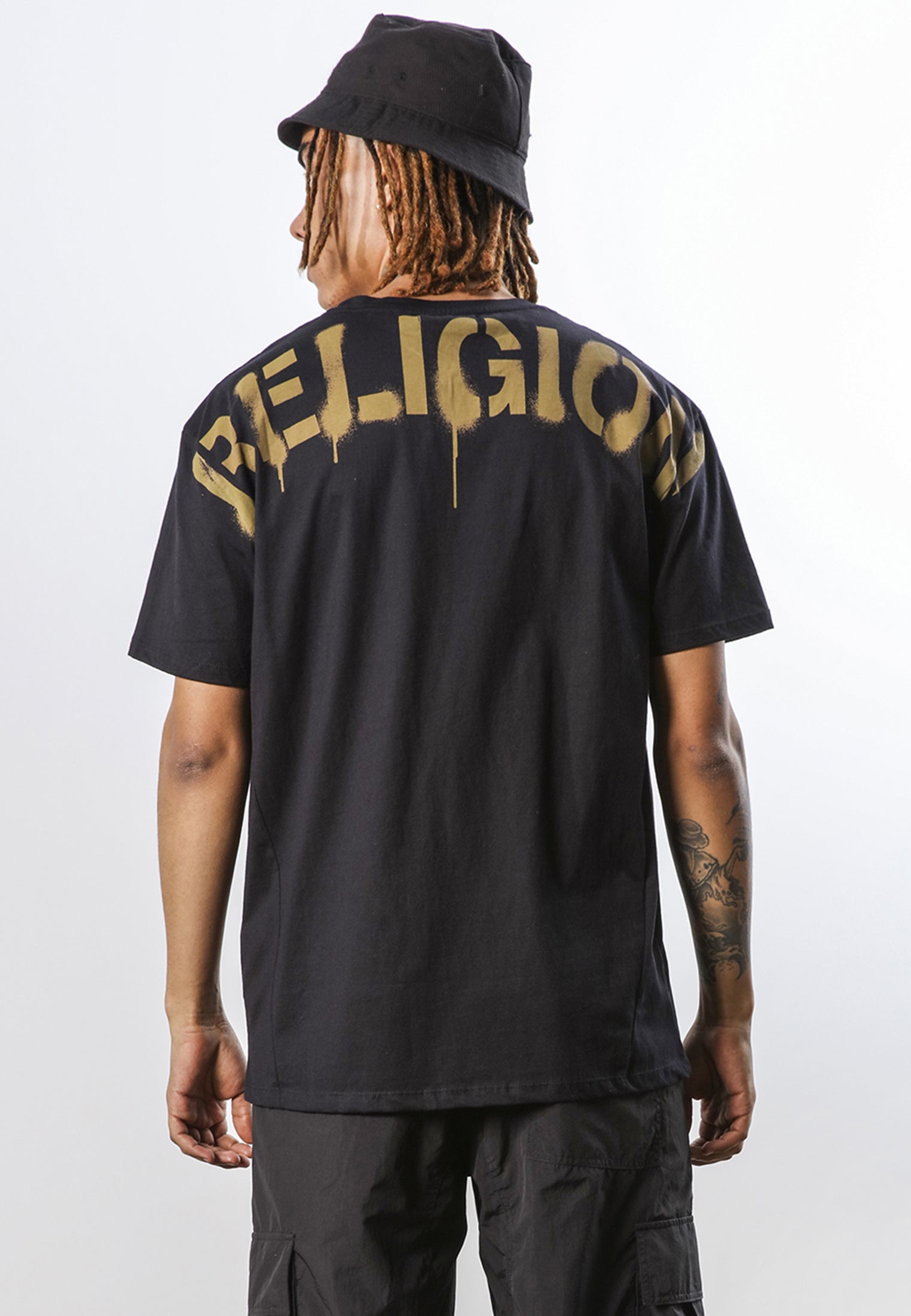 RELIGION STENCIL T-SHIRT BLACK - Borderfree