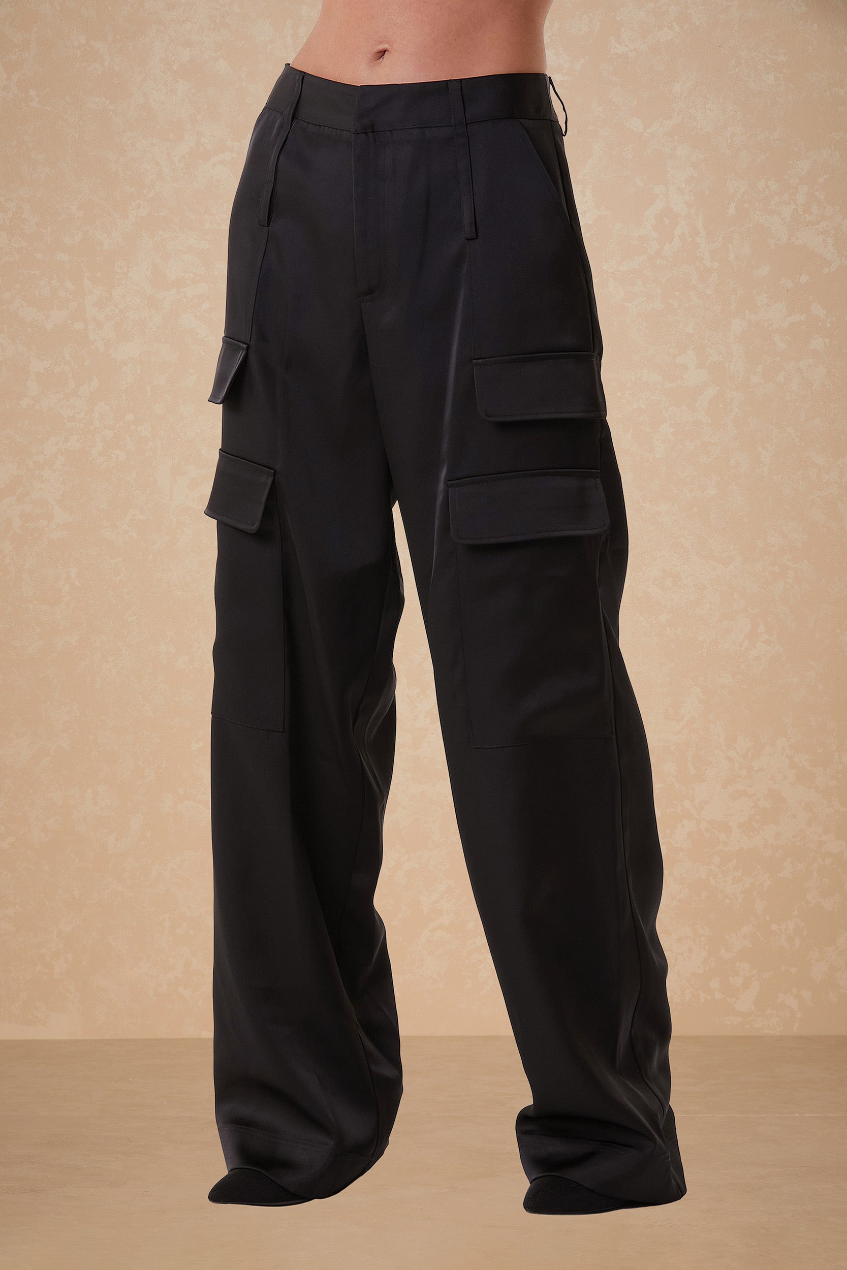 Milan Satin Cargo Pant - Black - Borderfree