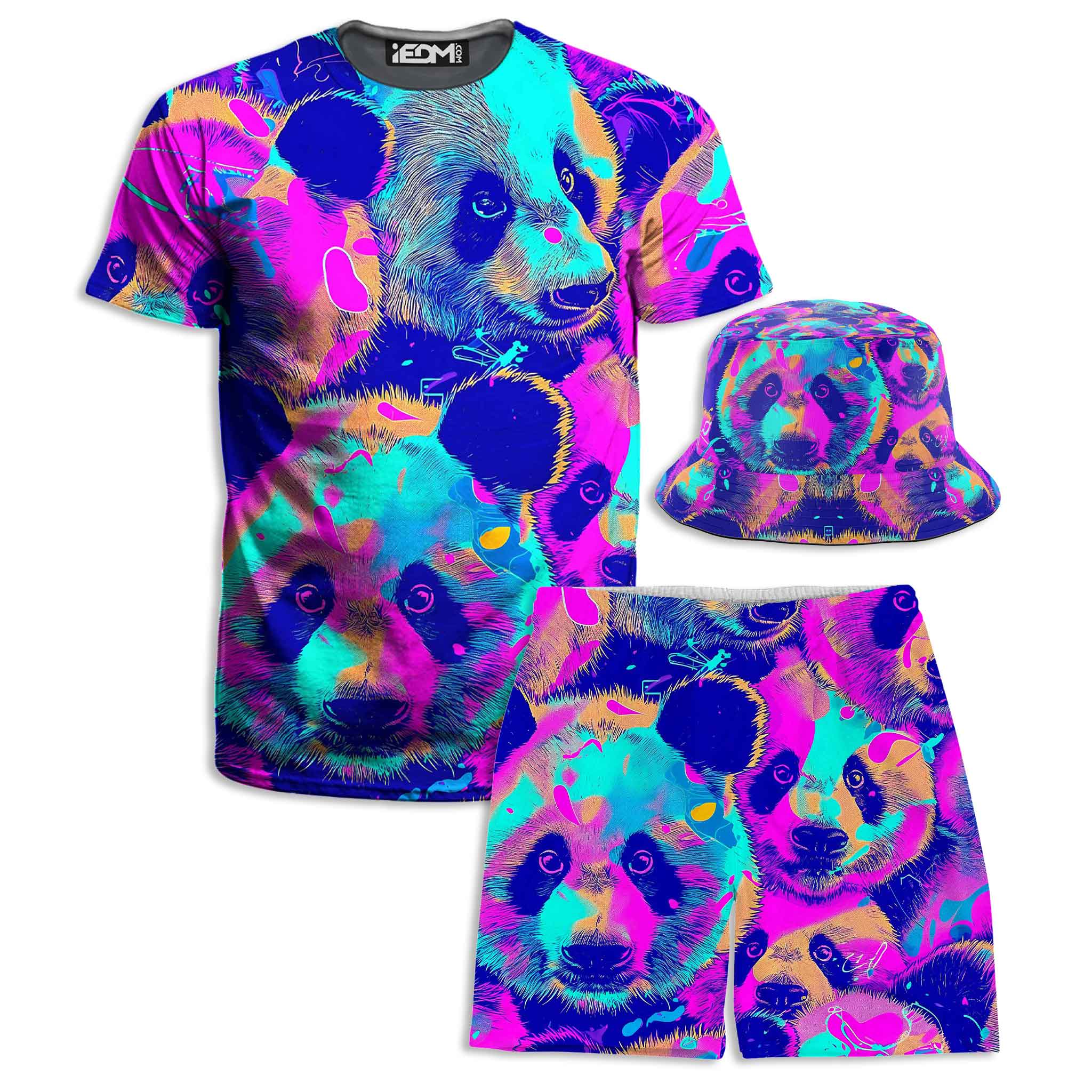 Panda Melt T-Shirt and Shorts with Bucket Hat Combo - Borderfree