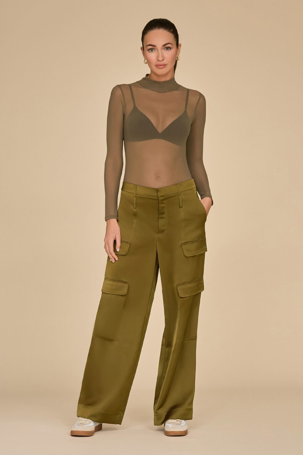 Milan Satin Cargo Pant - Olive - Borderfree