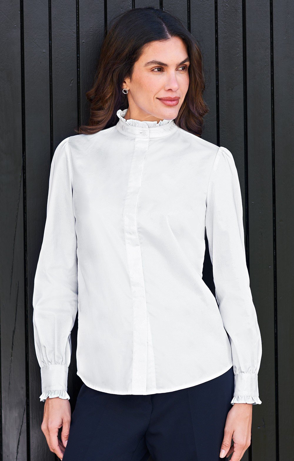 House of Bruar Ladies Frill Collar Blouse - White - Borderfree