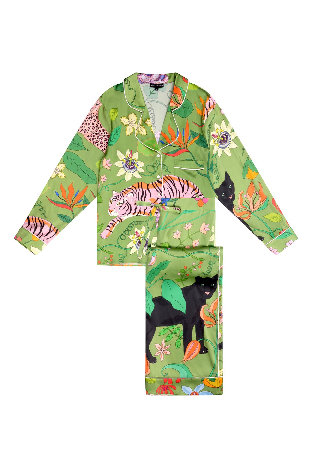 Wild Creatures Silk Pyjama Set | Green - Borderfree