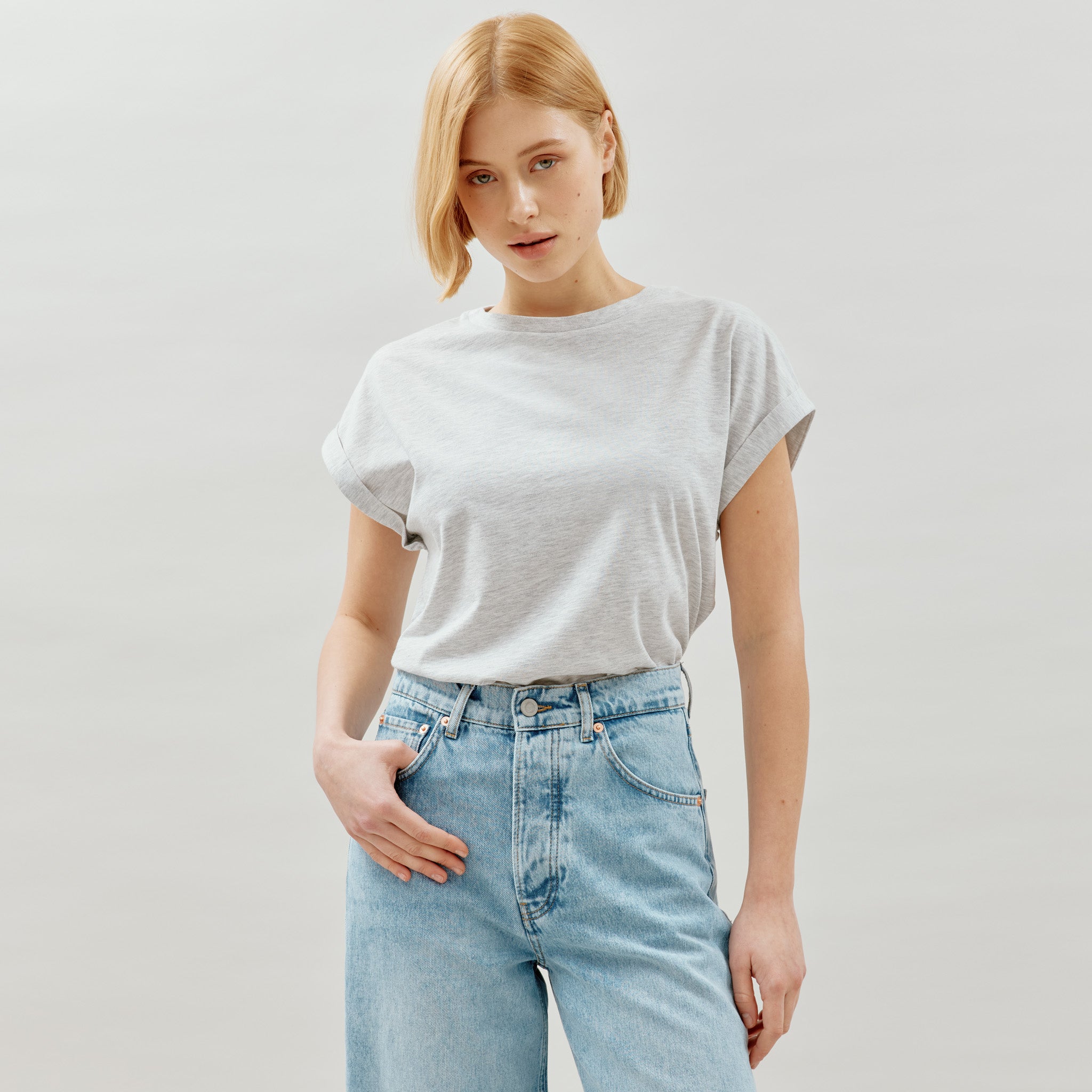 Grey Roll Back T Shirt - Borderfree
