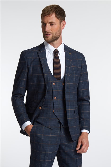 Marc Darcy Tailored Fit Jenson Navy Blue Check Men's Suit Jacket by ...
