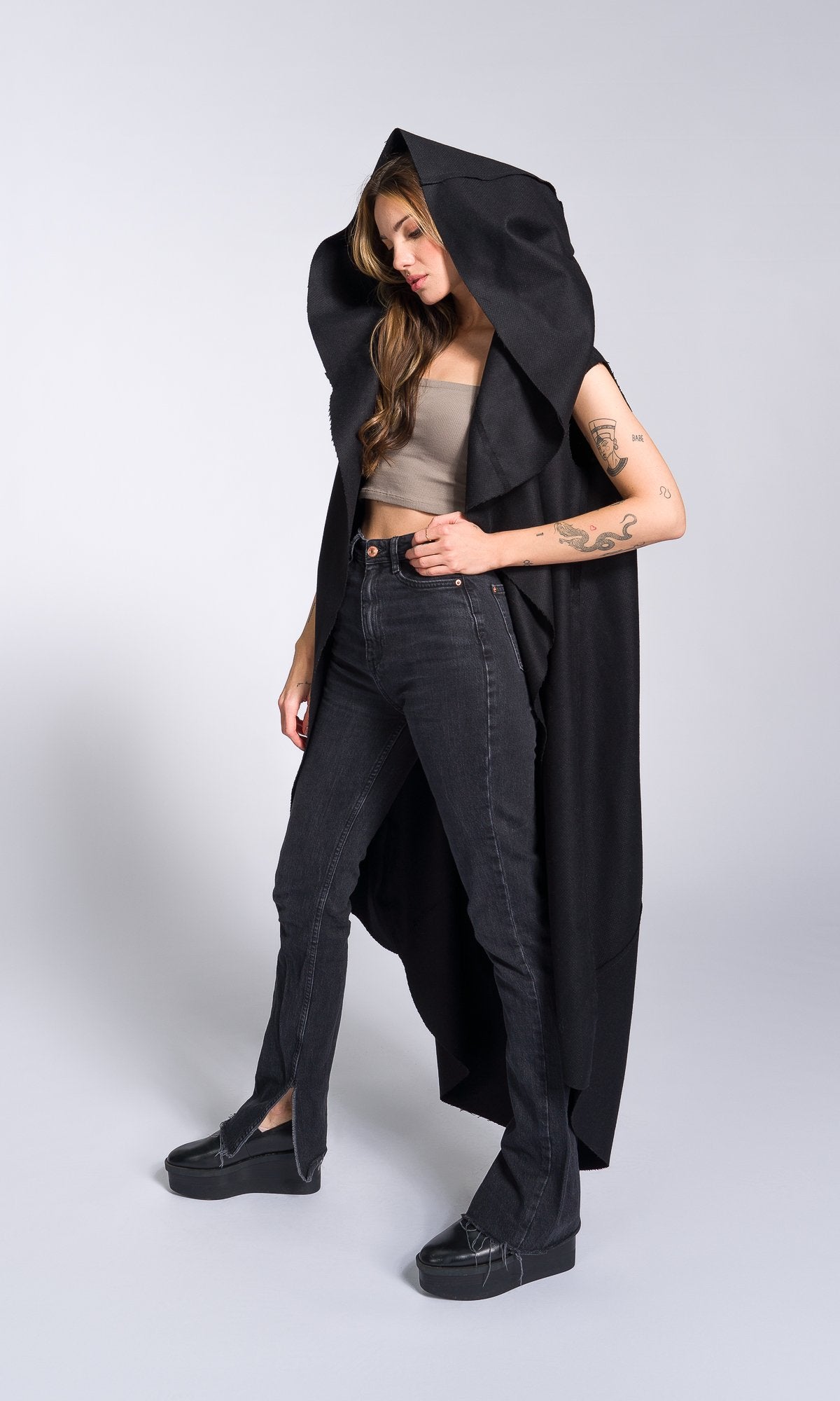 Sleeveless Cape Coat with Large Hood - Borderfree