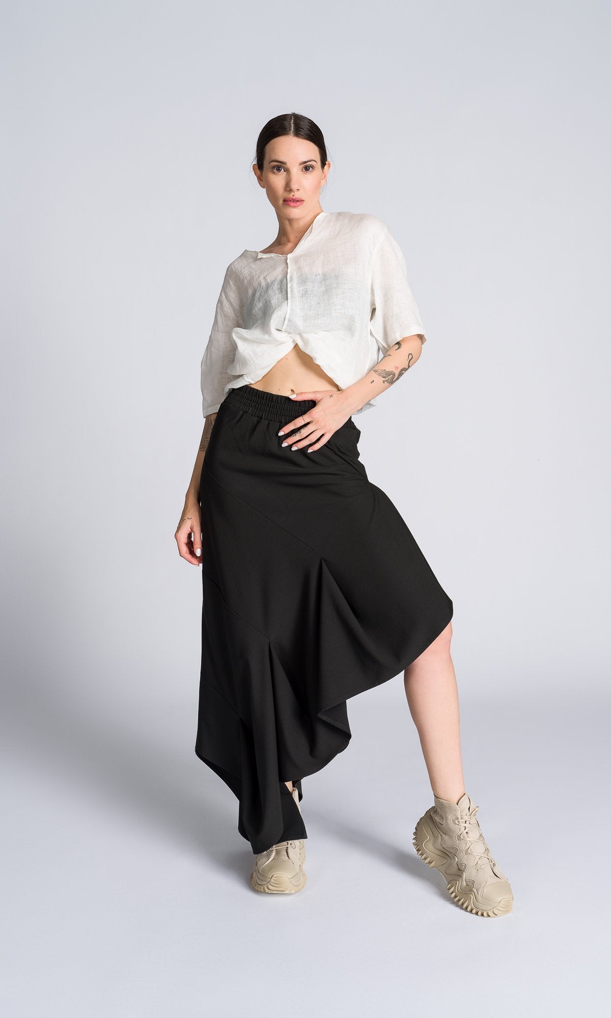 Asymmetric Ruffle Maxi Skirt - Borderfree