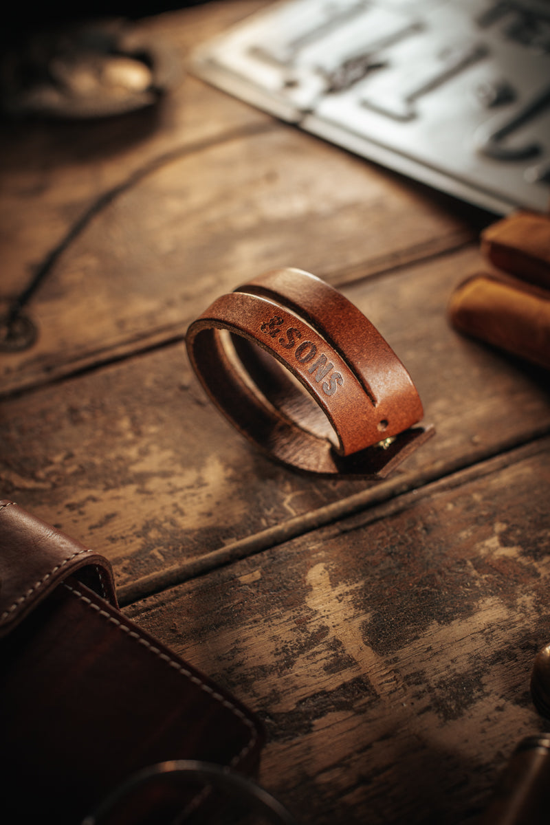 &SONS Leather Double Cuff Bracelet Brown - Borderfree