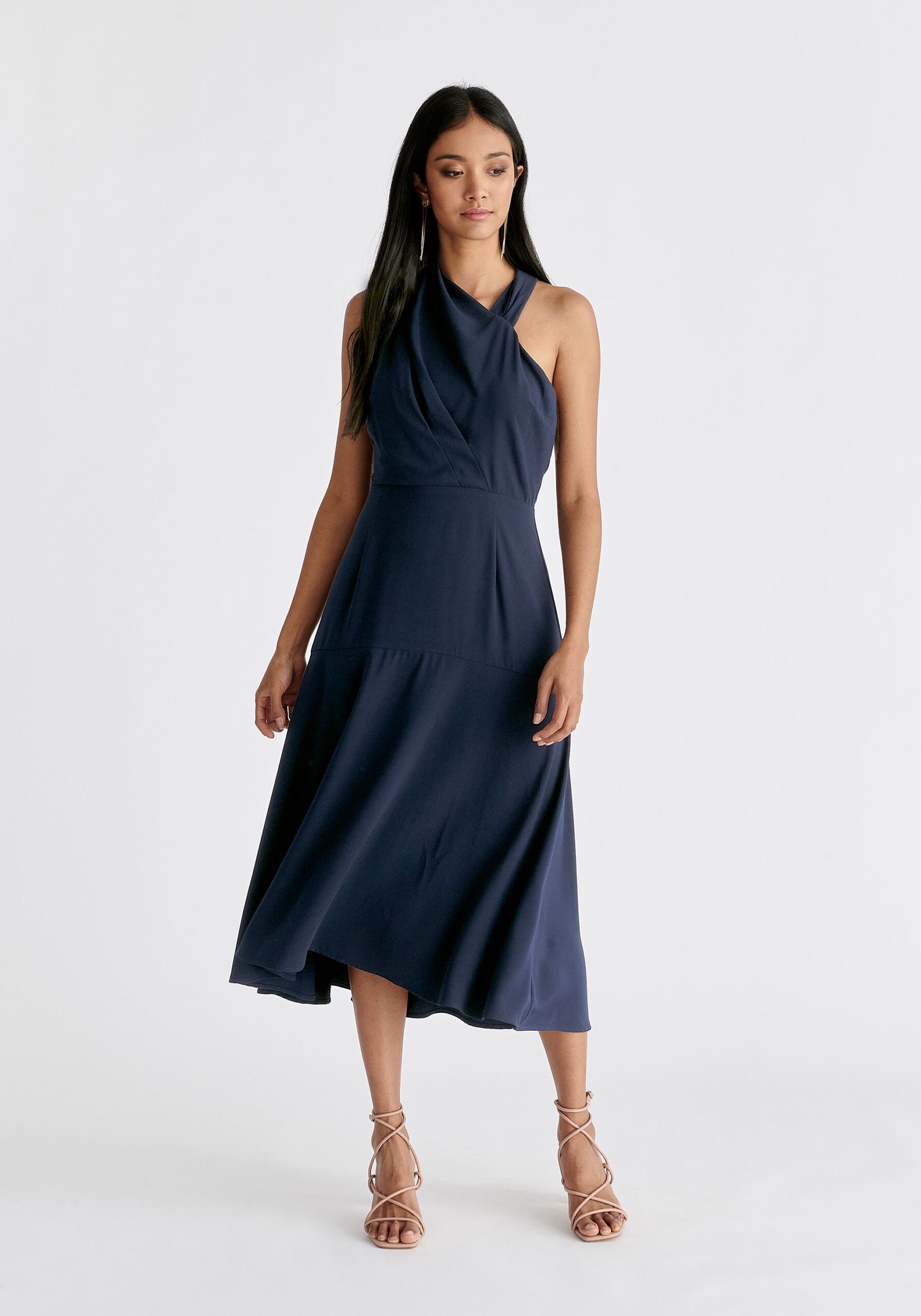 Asymmetric Neck Midi Dress - Borderfree
