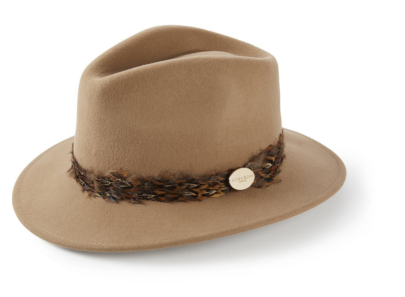 The Suffolk Fedora in Camel (Bronze Feather Wrap) - Borderfree