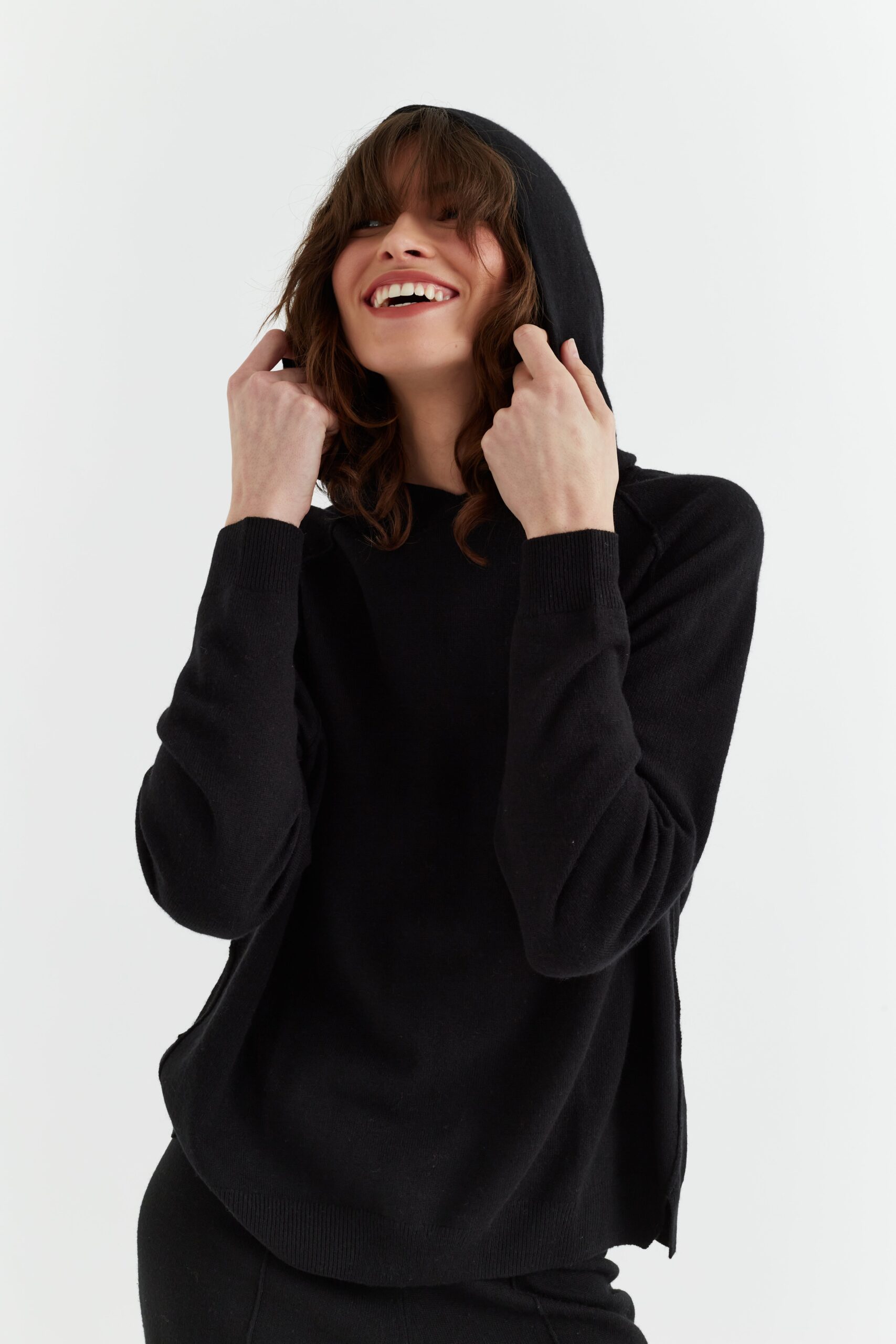 Black Wool-Cashmere Boxy Hoodie - Borderfree
