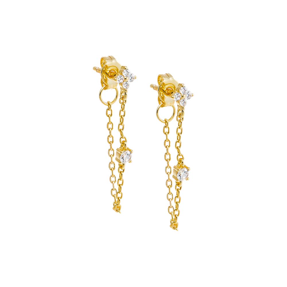 CZ Flower Chain Front Back Stud Earring - Borderfree
