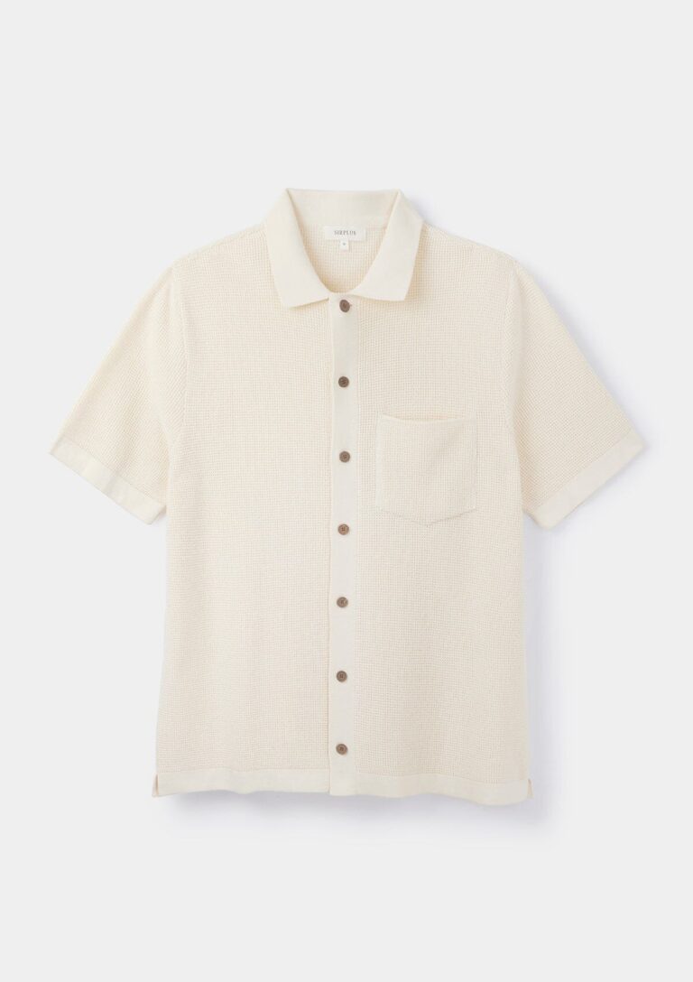 Cream Waffle Knit Polo - Borderfree