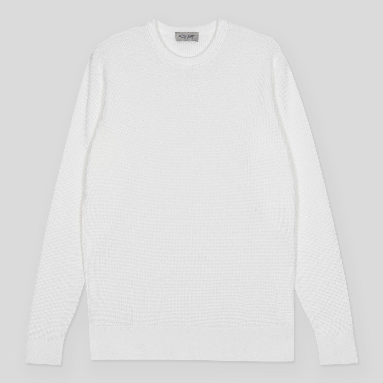 John Smedley - Men's - Calix Jumper White, L - Sea Island Cotton Round ...