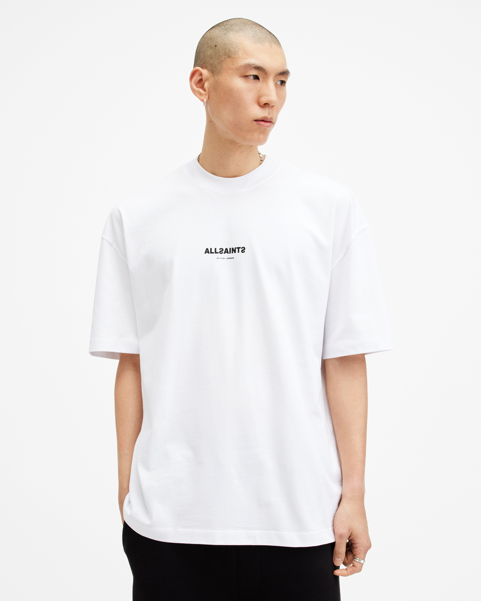 AllSaints Men's Cotton Embroidered Logo Subverse Oversized T-shirt ...