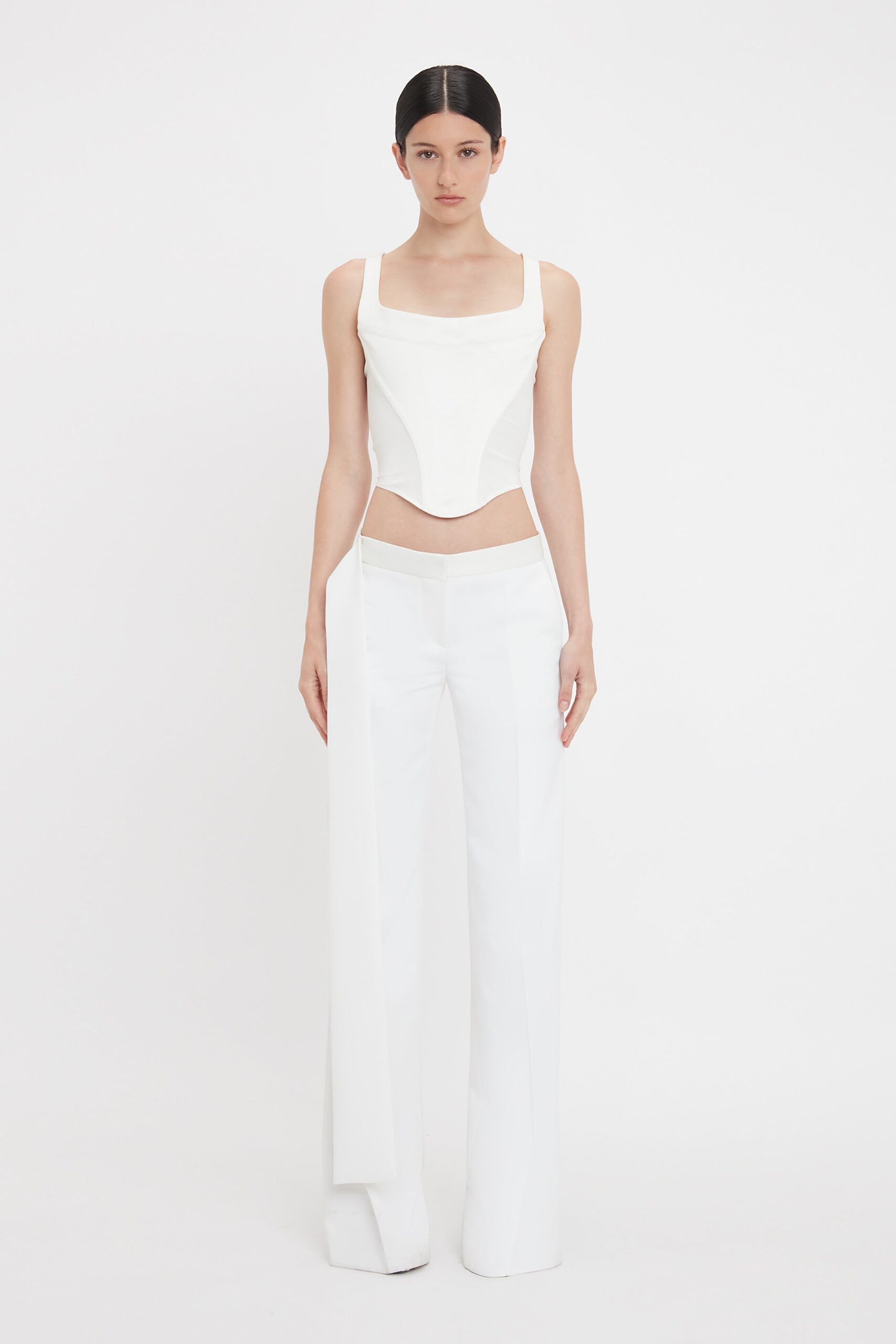 Side Panel Corset Top In Ivory - Borderfree