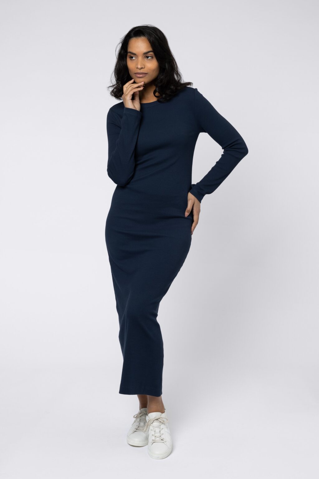 Lizzy Rib Jersey Dress (Navy) - Borderfree