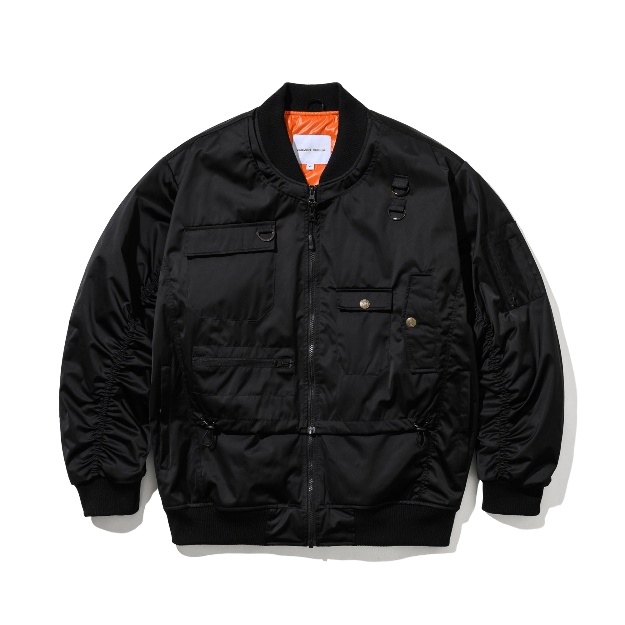 DOUBLE ZIPPER SHIRRING MA-1 JACKET BLACK - Borderfree