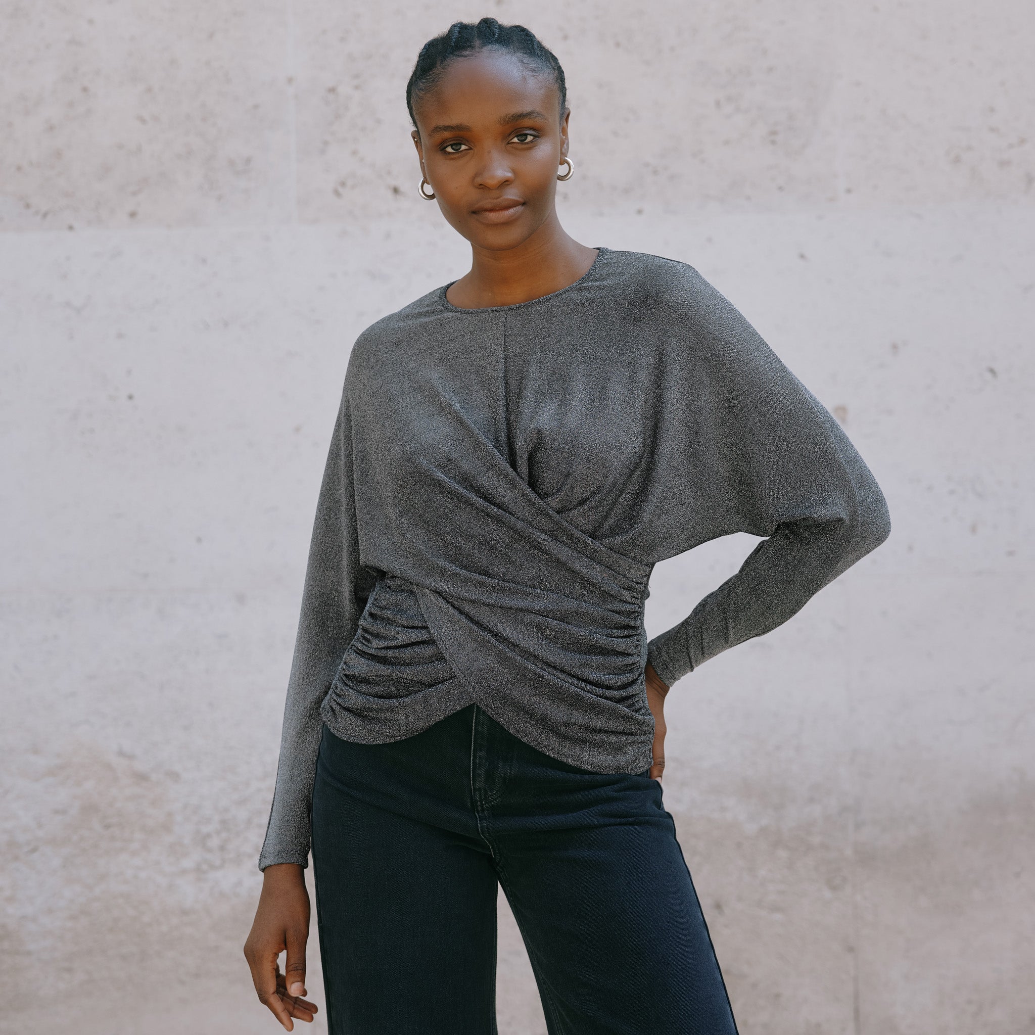 Silver Glitter Drape Top - Borderfree