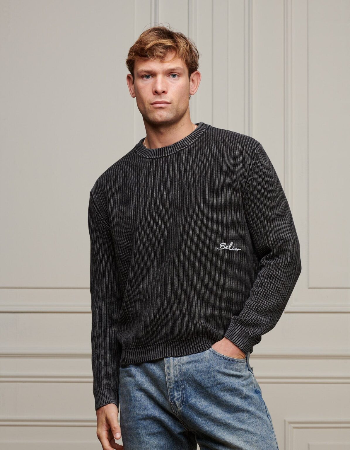 Washed Black Heavyweight Rib Knit Jumper - Borderfree