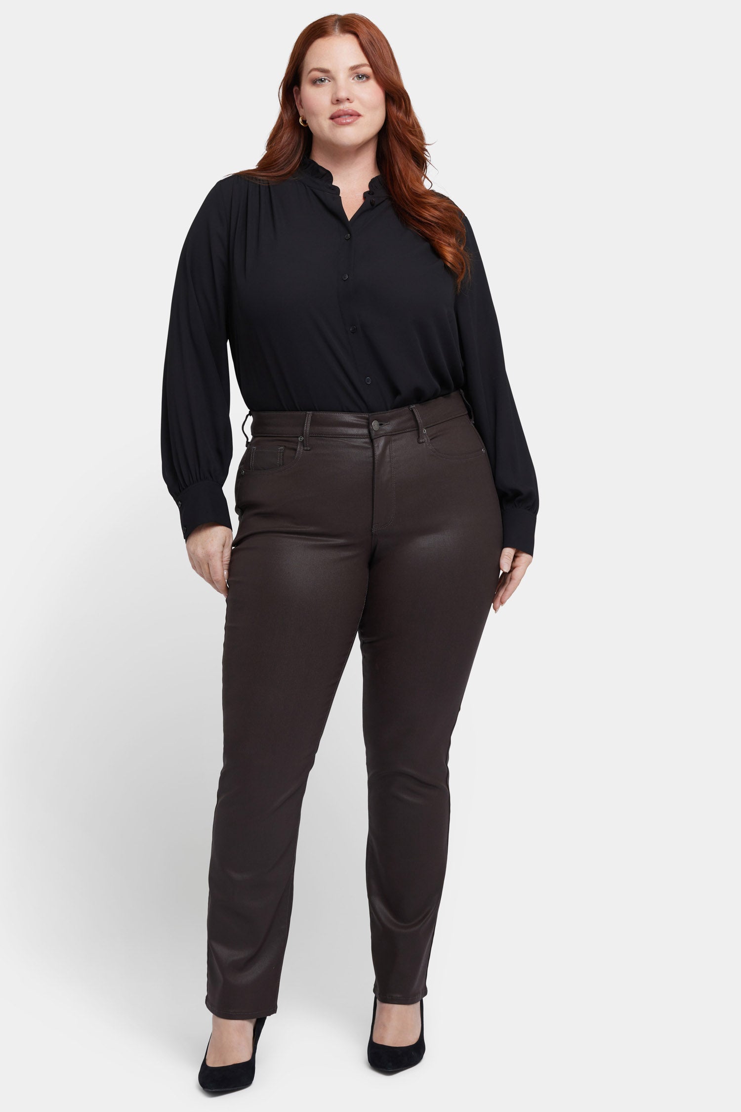 Coated Marilyn Straight Jeans In Plus Size - Coffee Bean Coated ...