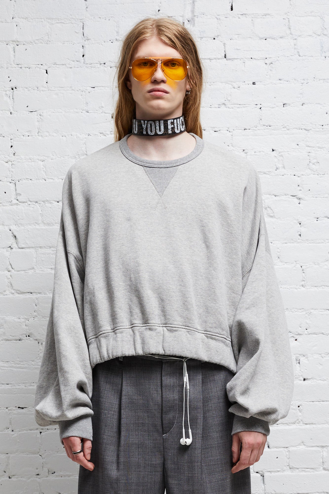 JUMBO CROPPED CREWNECK - HEATHER GREY - Borderfree
