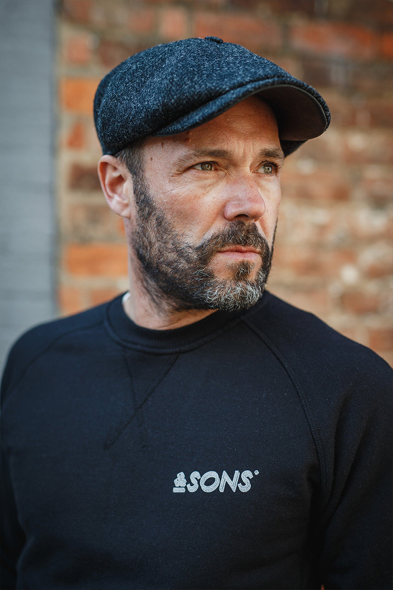 Thompson Baker Boy Hat- Black Herringbone - Borderfree