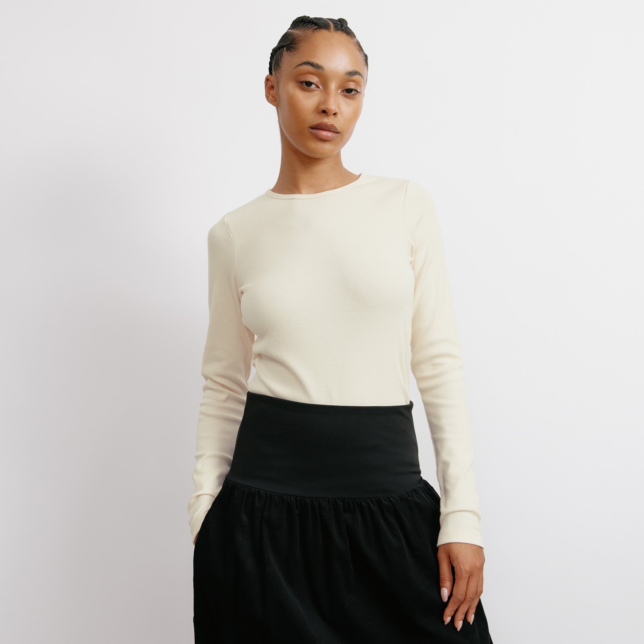 Cream Rib Crew Neck - Borderfree