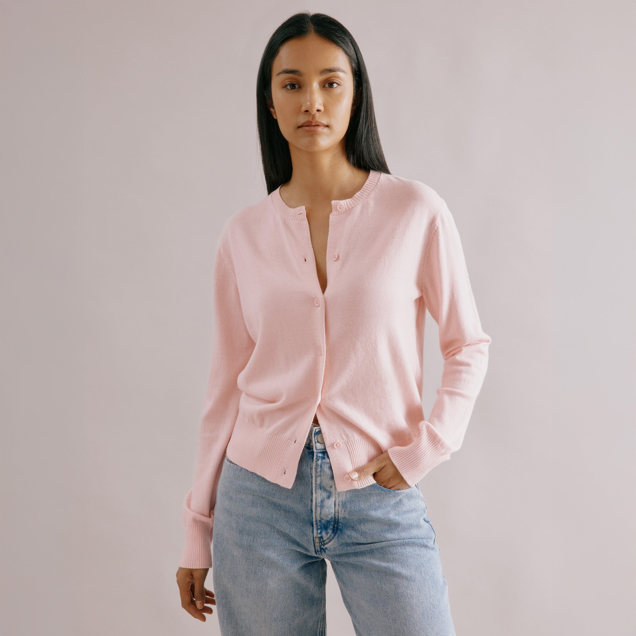 Pink Cashmere Blend Cardigan - Borderfree