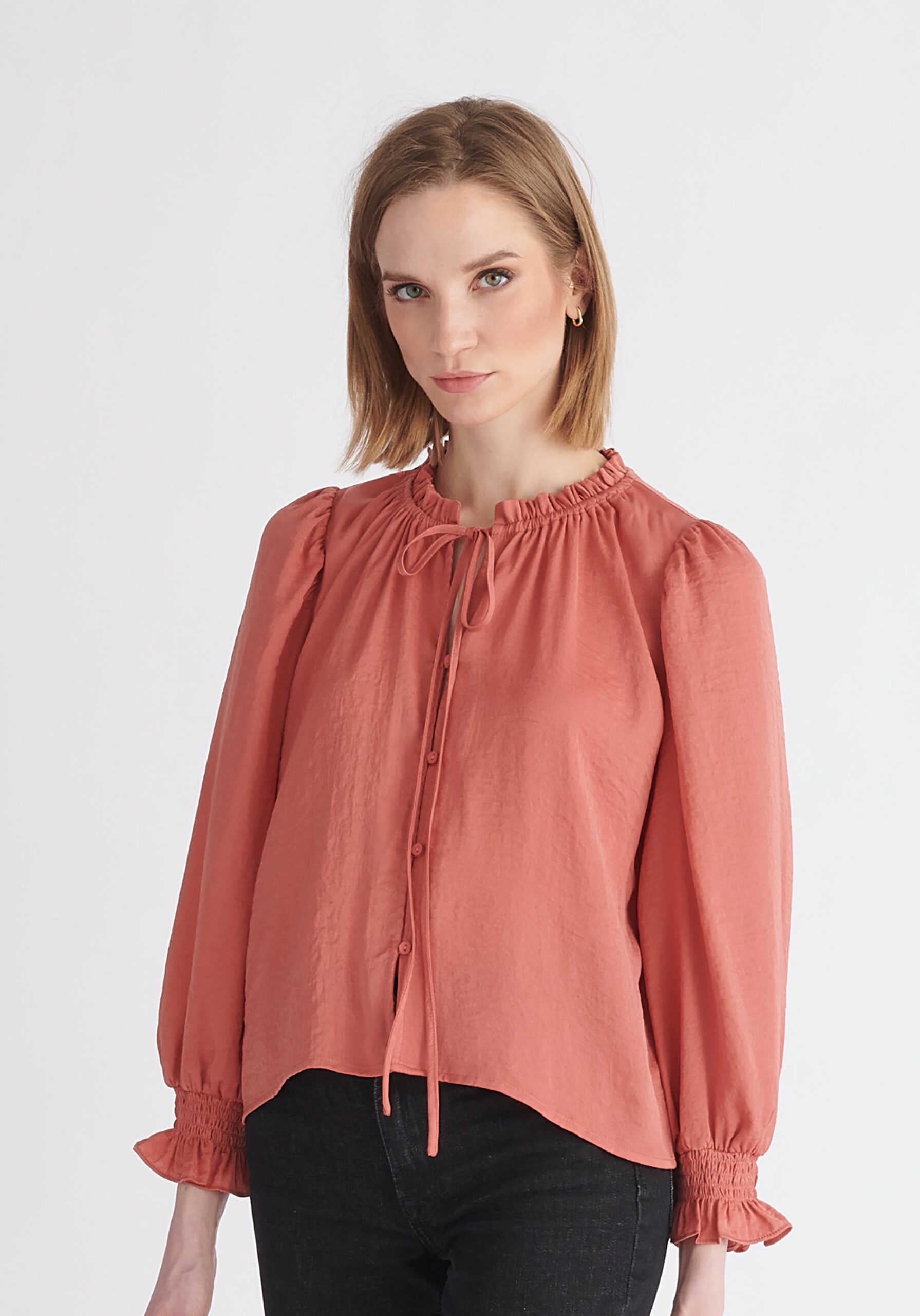 Ruched Collar Blouse - Borderfree