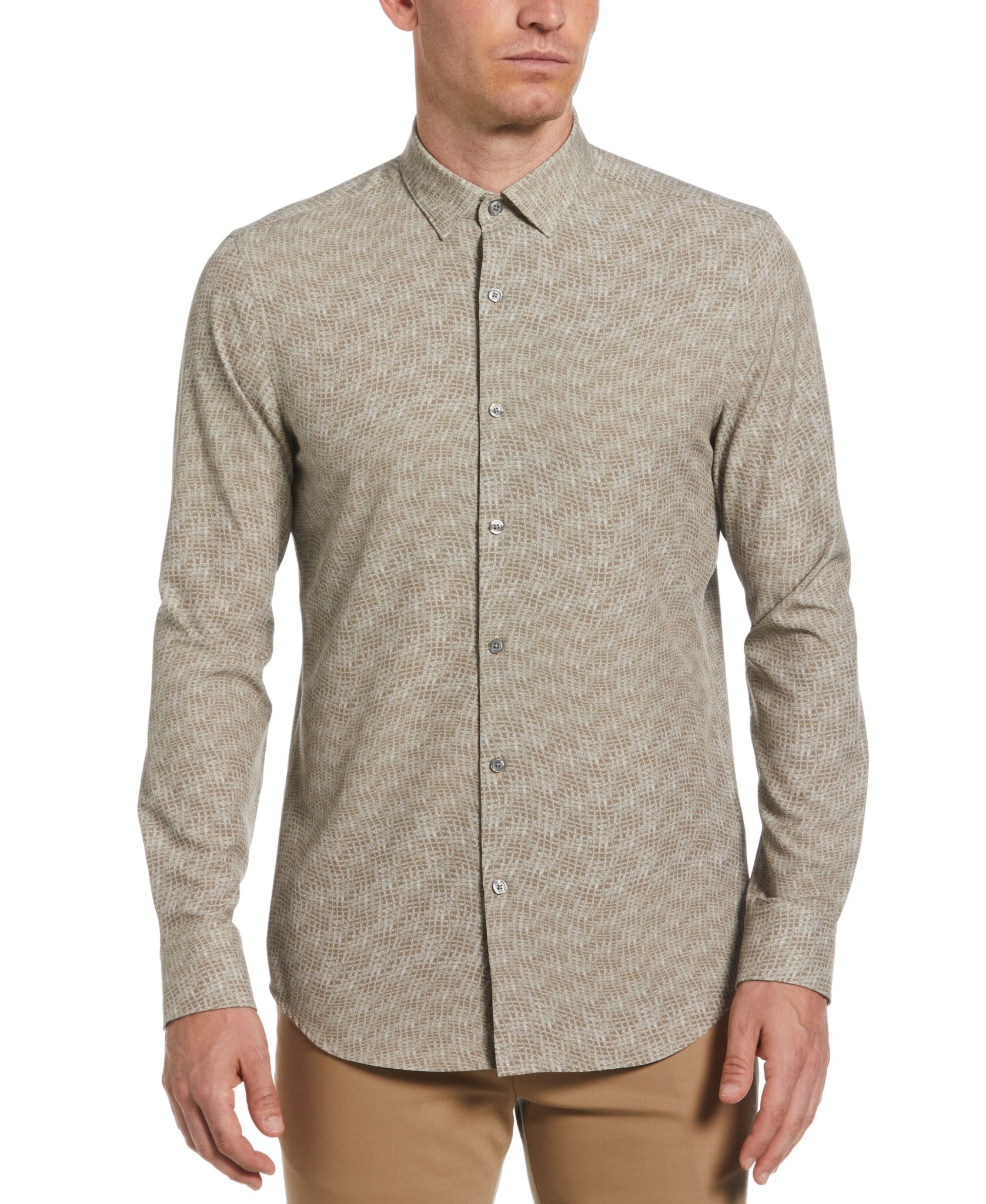 Tua X Perry Ellis Collaboration Textured Wavy Print Shirt - Borderfree