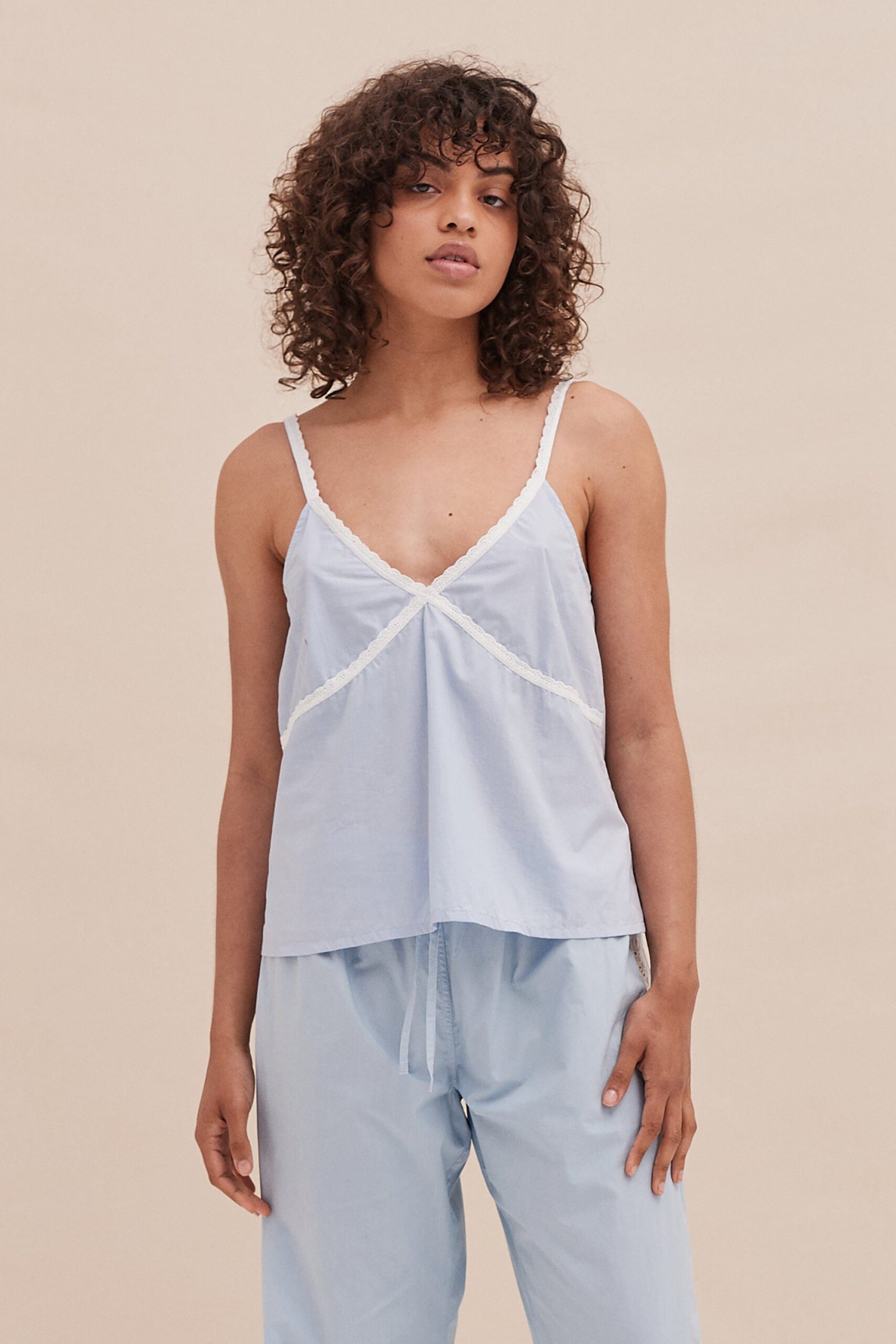 Cami Top Poplin Light Blue - Borderfree