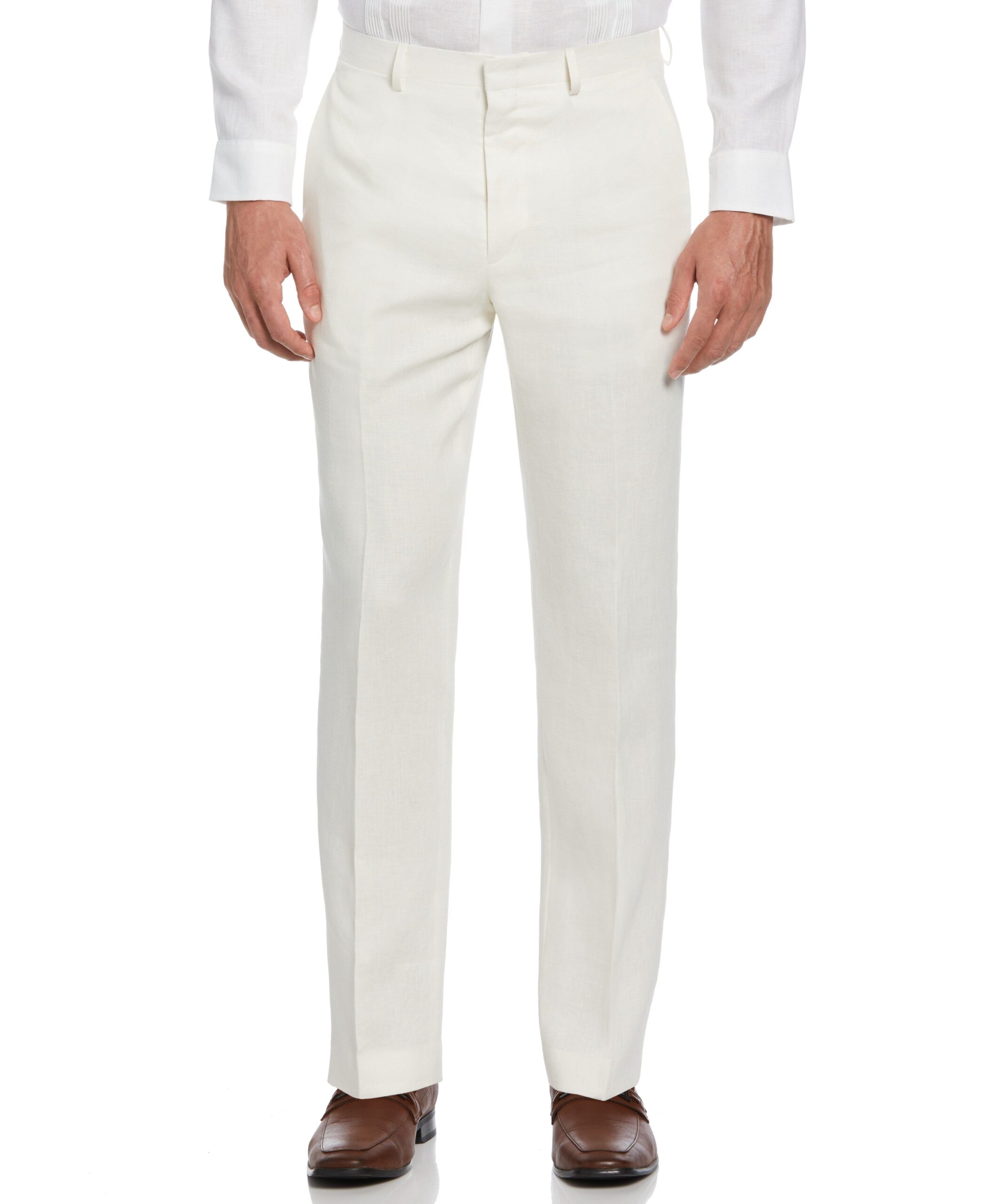 100% Linen Solid Flat Front Pant - Borderfree