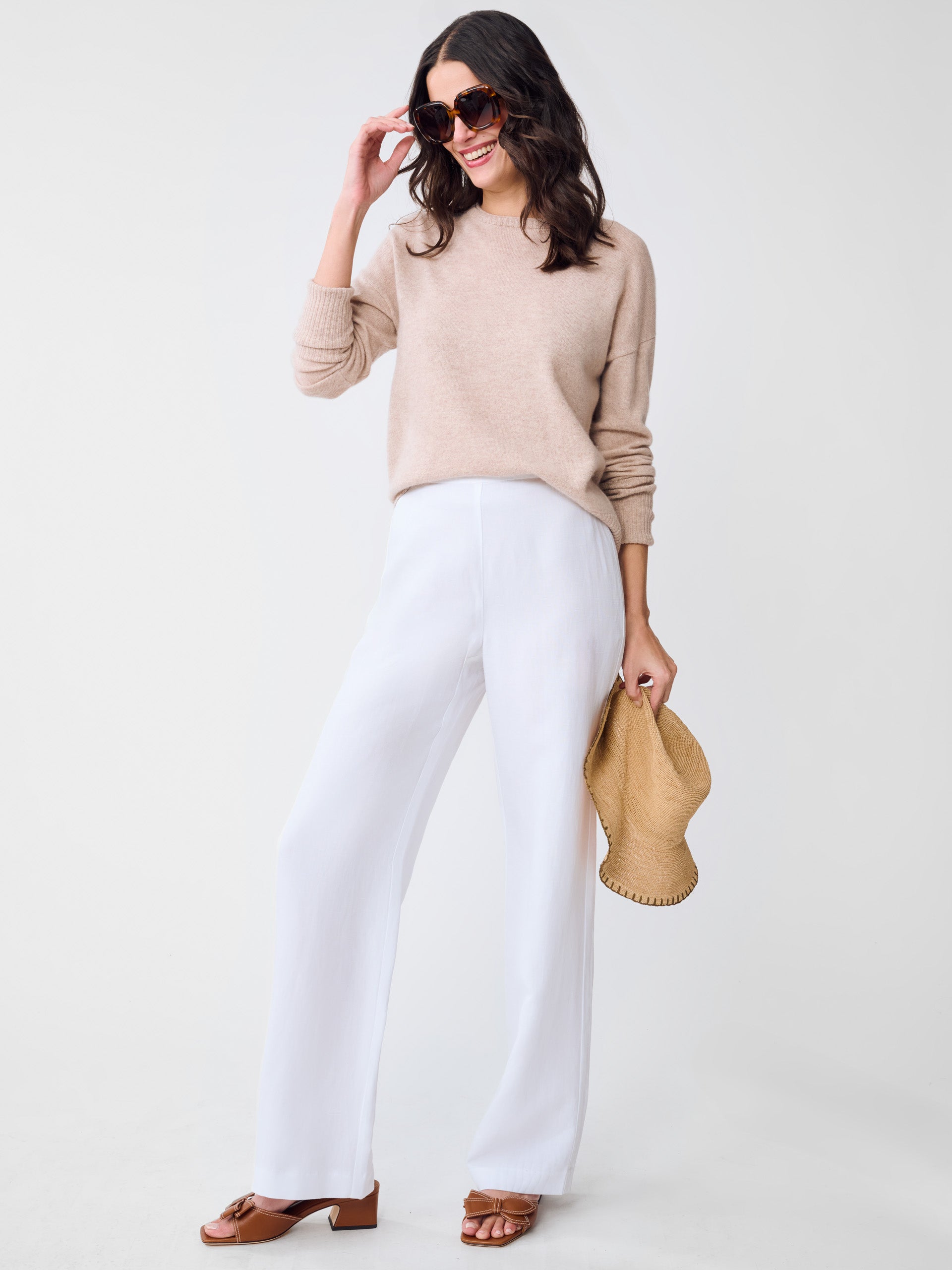 J.McLaughlin Women's Kilian Linen Blend Pants White, Size 6 | Linen/Tencel - Borderfree