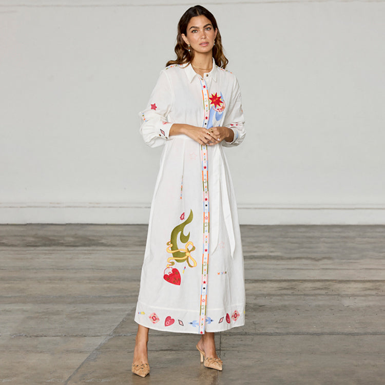 Cream Enchanted Shirt Dress - Borderfree