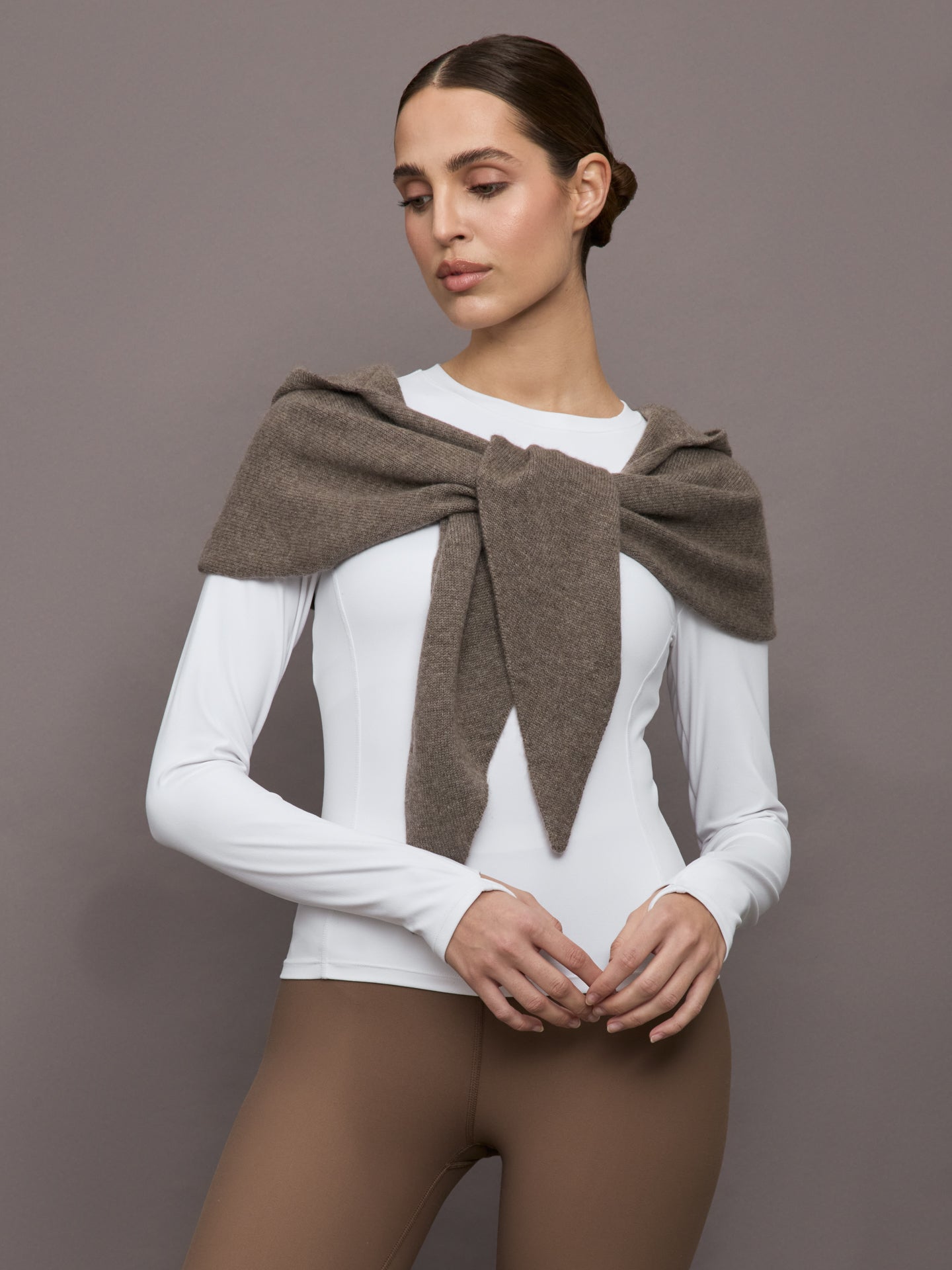 Rina Hooded Scarf - Truffle - Borderfree