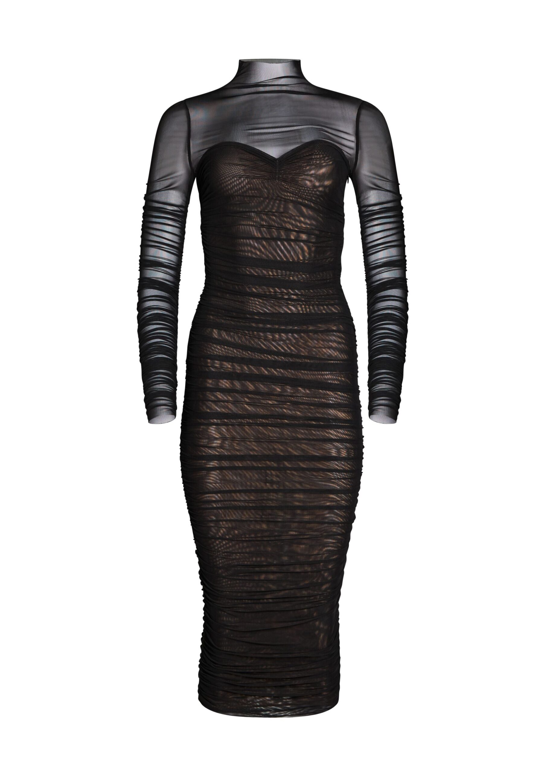 Trina Mesh Ruched Midi Dress - Borderfree