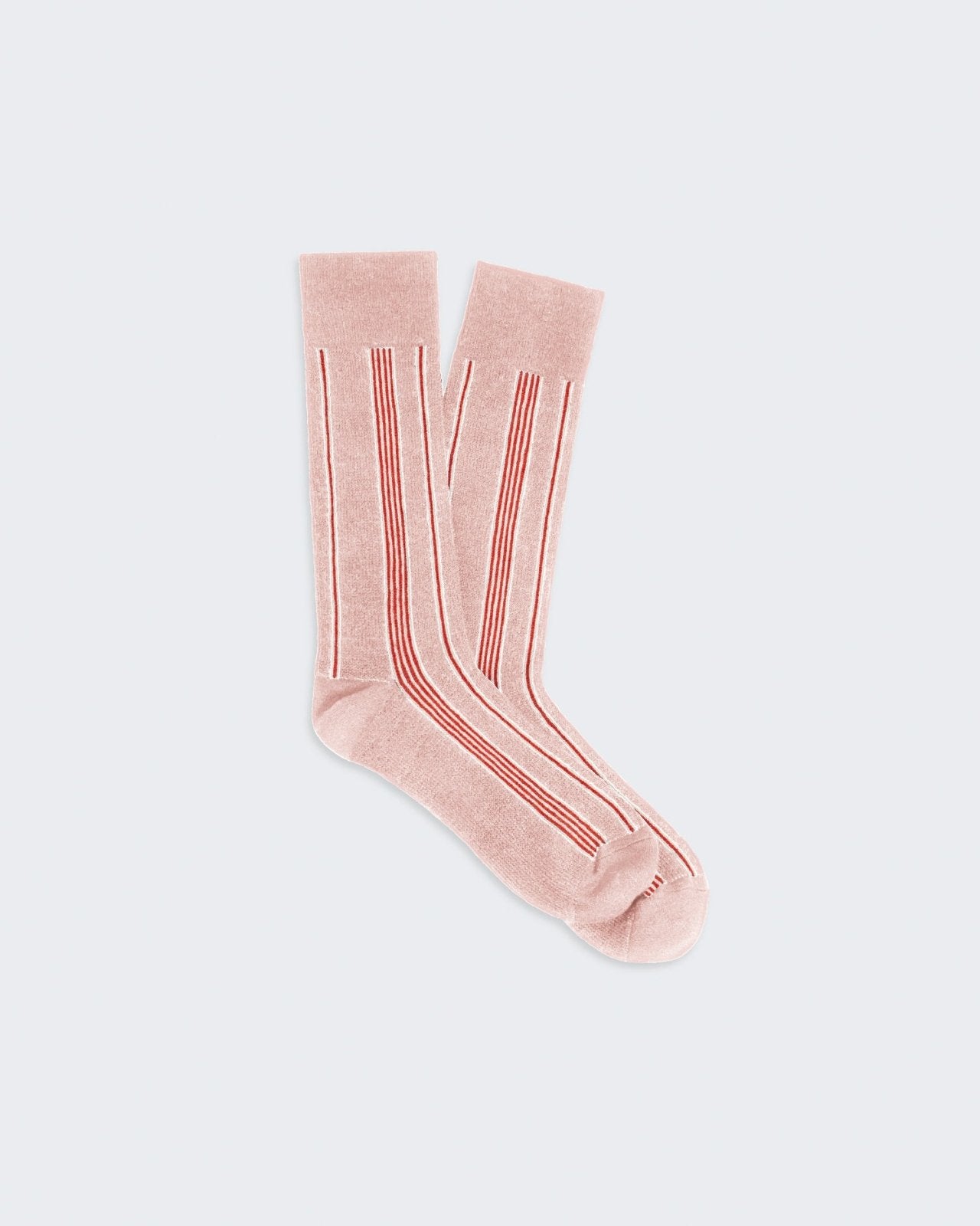 Vertical Stripe Socks - Powder Pink/Cream/Cherry - Borderfree