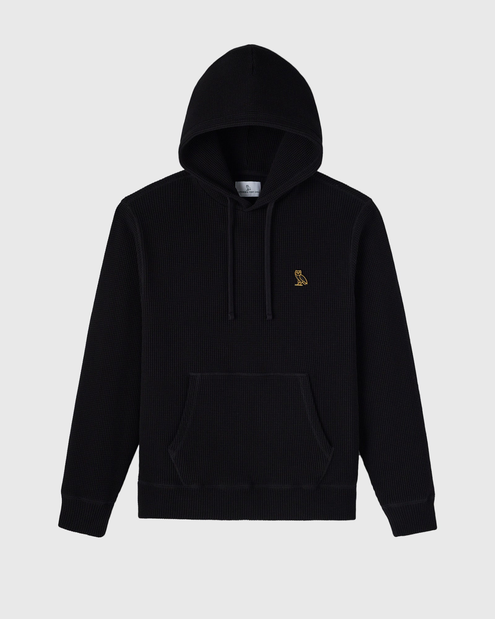 Jersey Lined Waffle Hoodie - Black - Borderfree