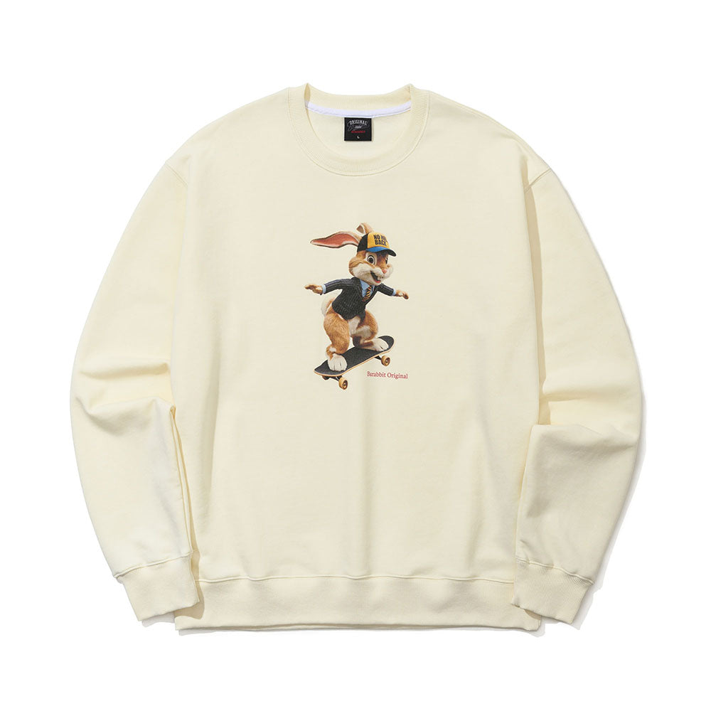 3D SKATEBOARDING RABBIT CREWNECK IVORY - Borderfree