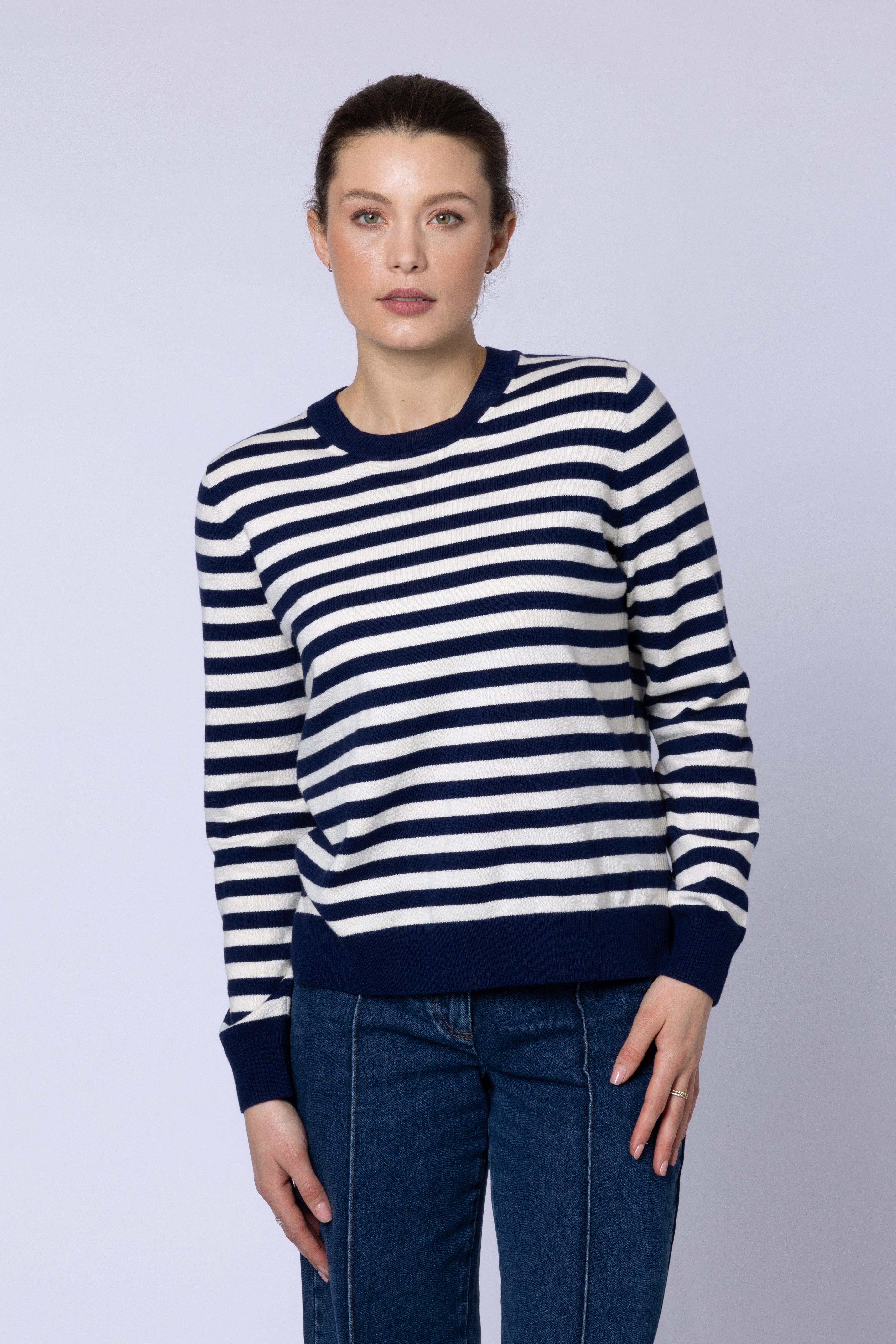 Camille Striped Jumper - Navy Ivory - Borderfree