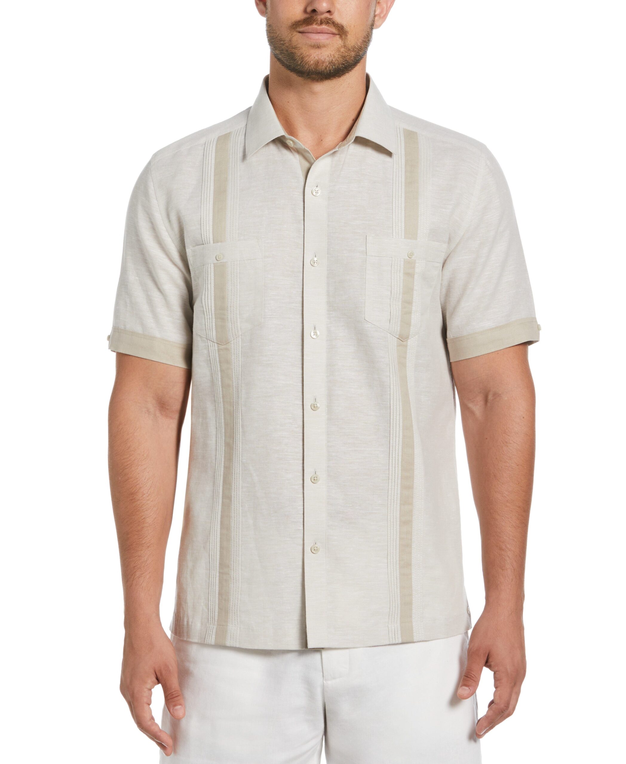 Linen Blend Cross Dye Guayabera Shirt - Borderfree