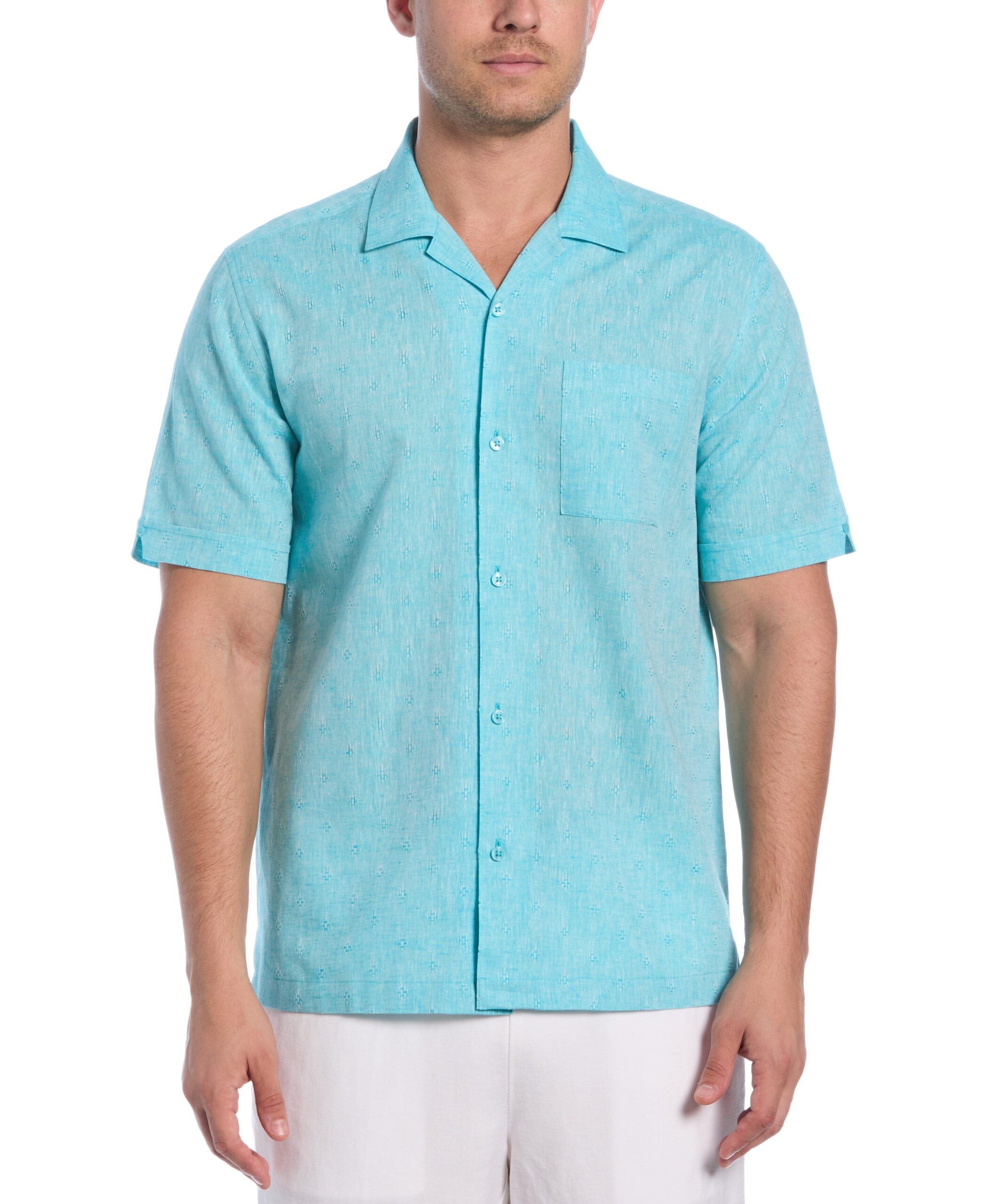 Linen Blend Diamond Dobby Print Shirt - Borderfree