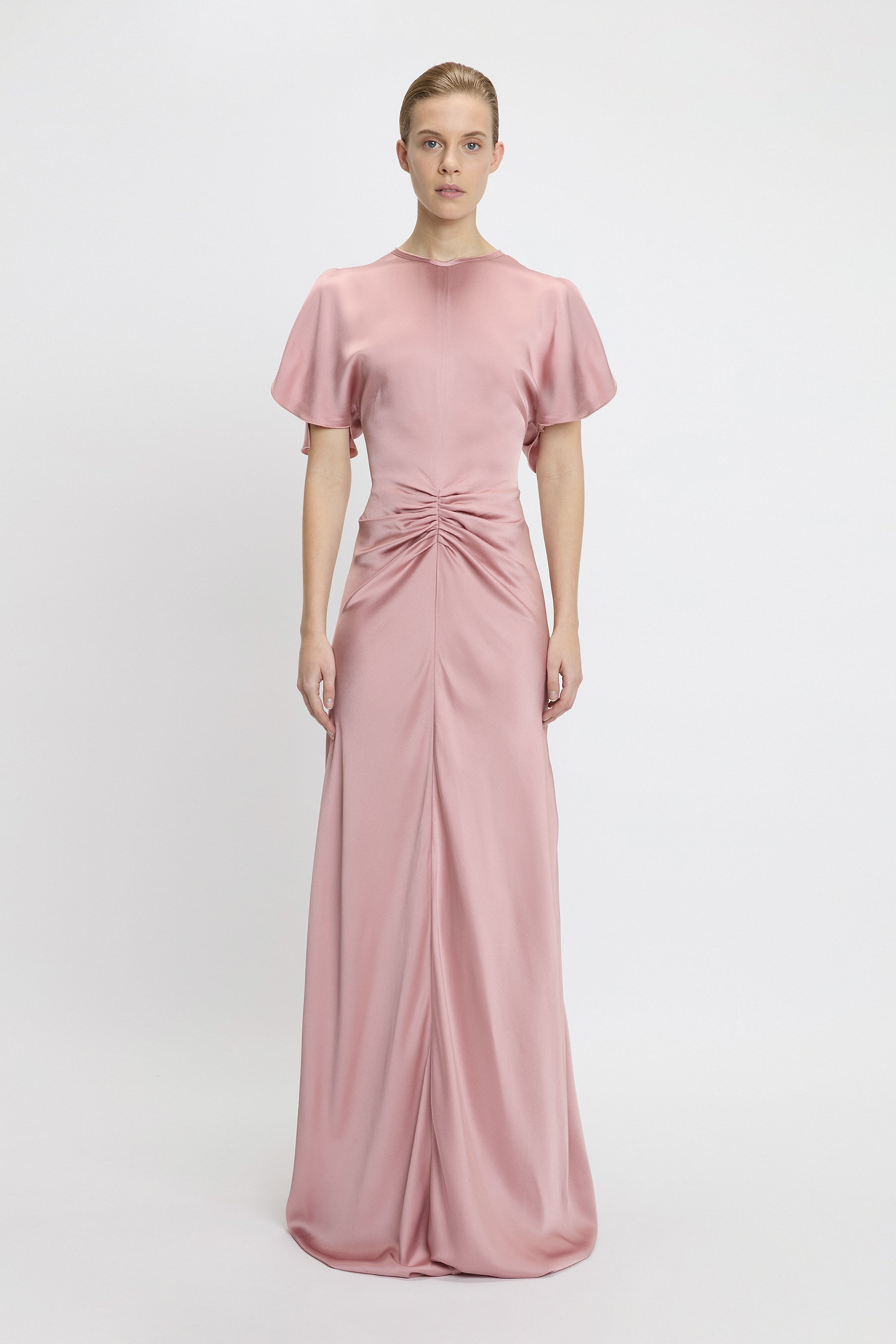 Gathered Waist Closed Back Floor-Length Dress In Peony - Borderfree