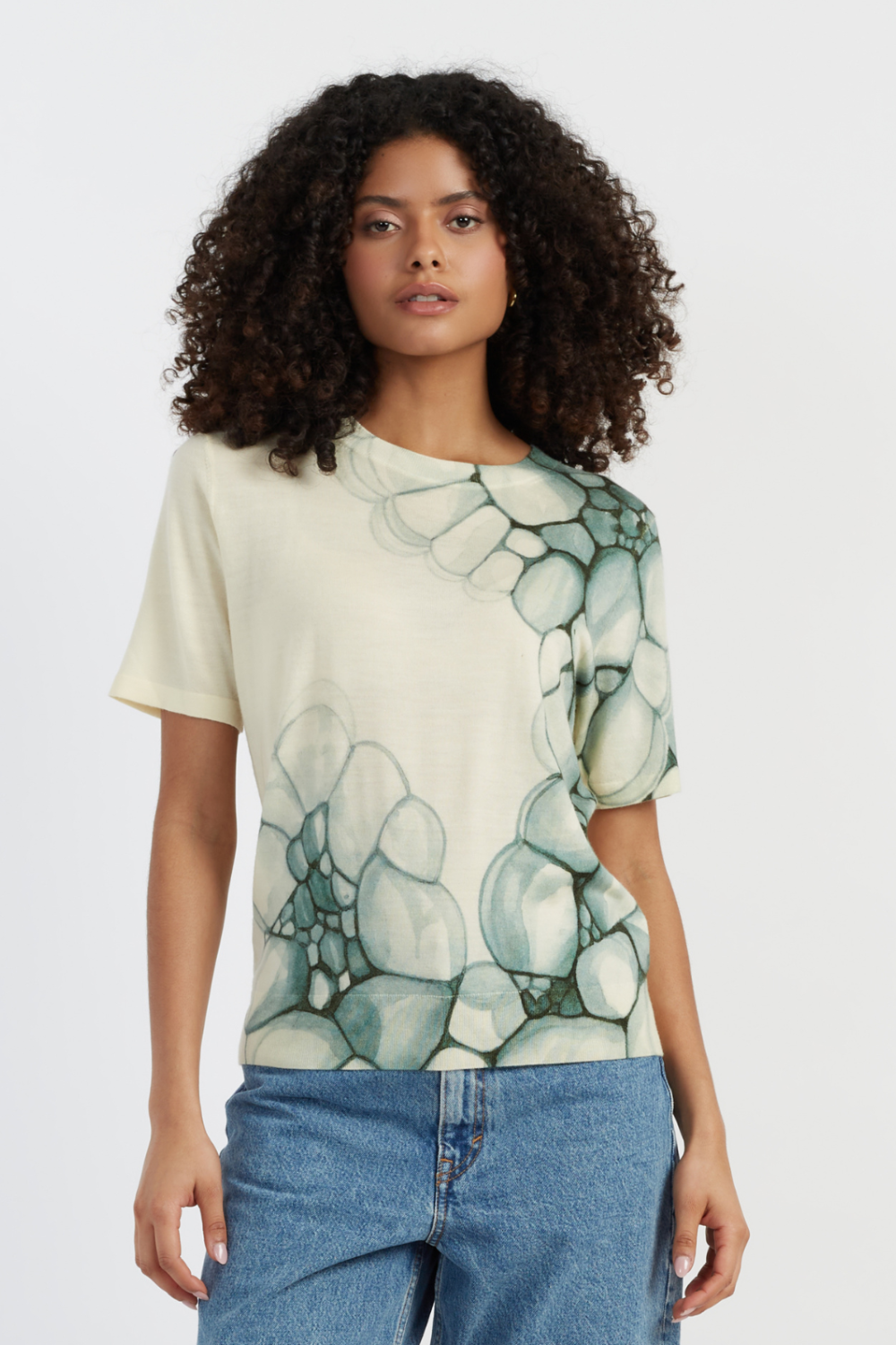 Green Wool-Cashmere Deborah Brett Bubble T-Shirt - Borderfree
