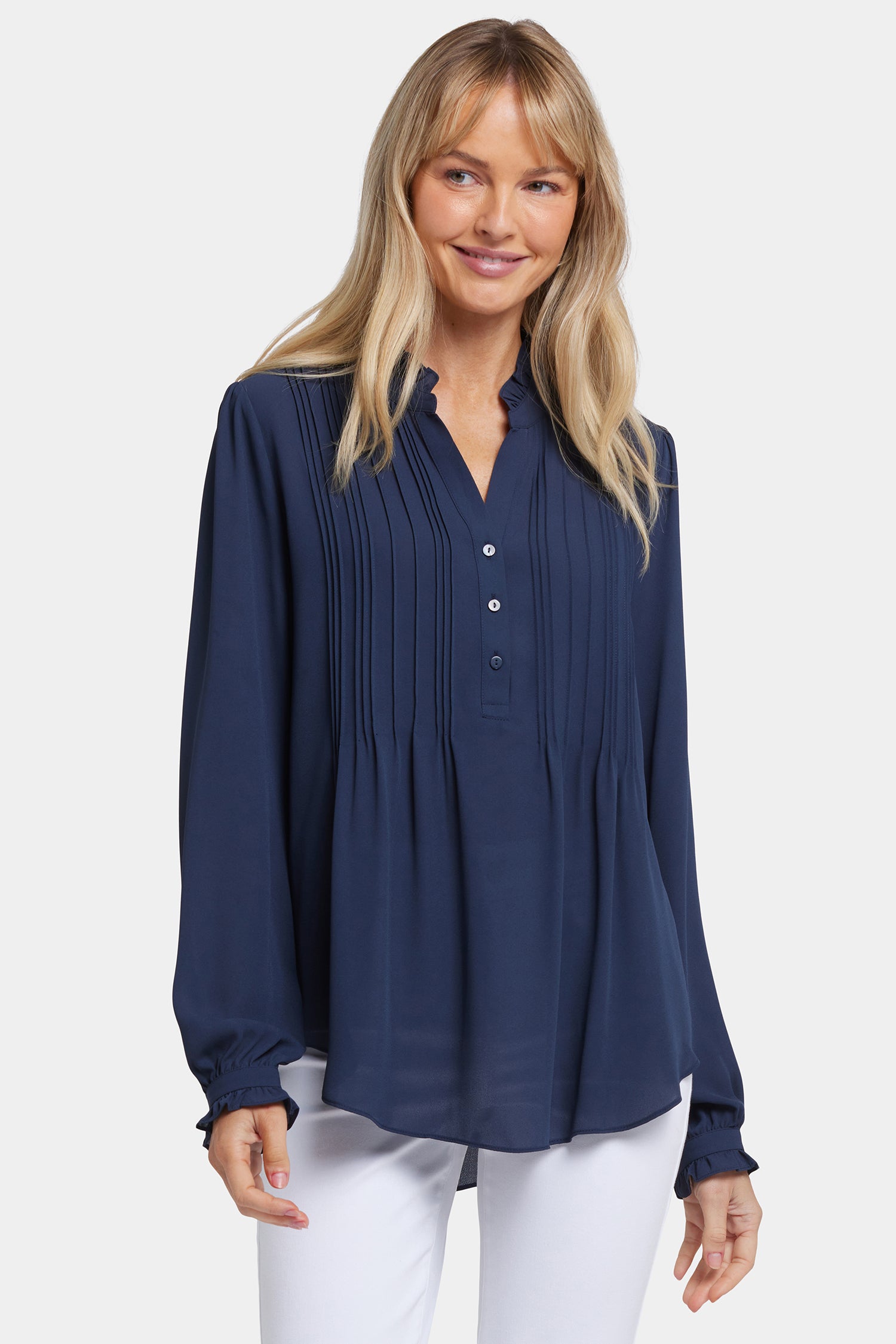 Pleated Front Tunic - Oxford Navy - Borderfree