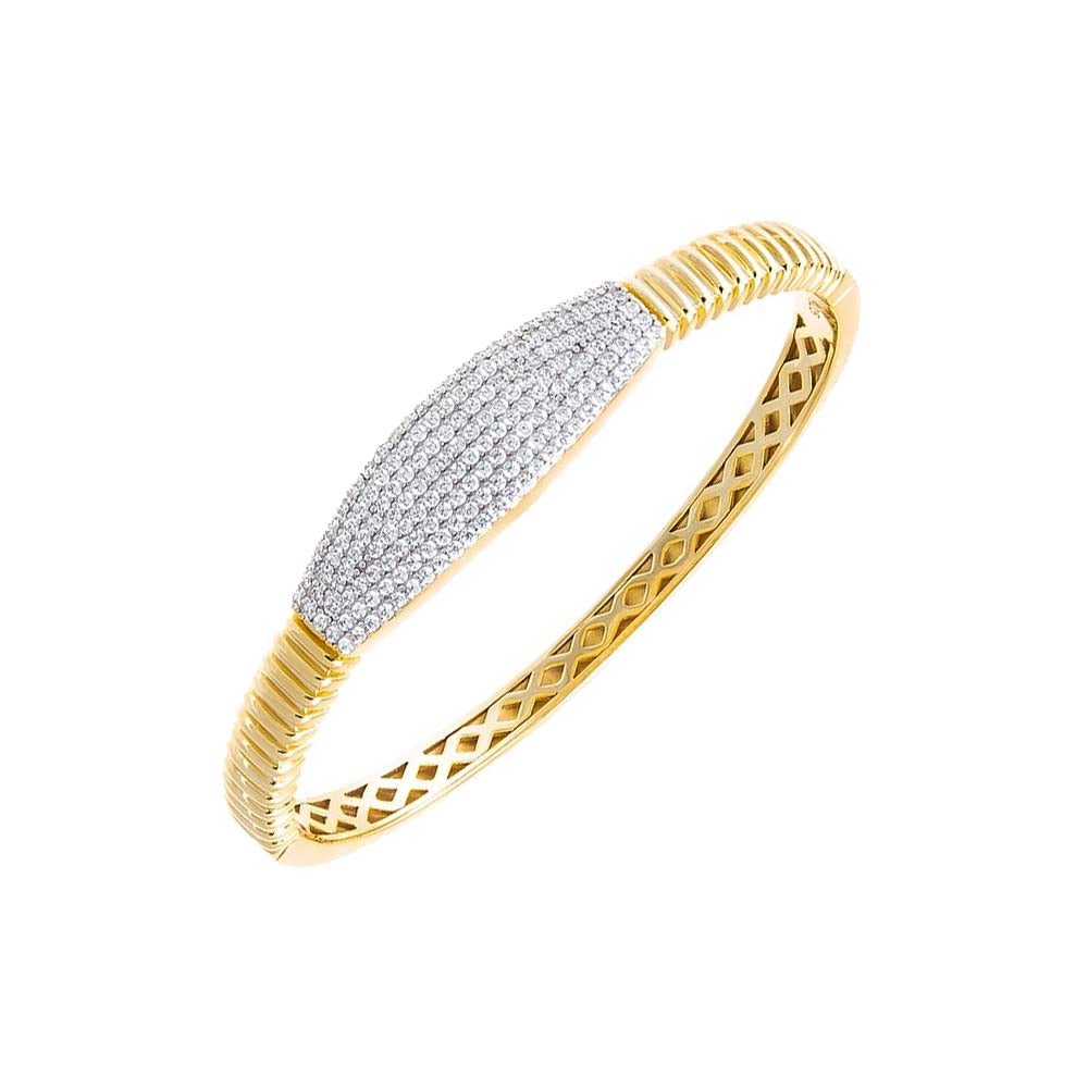 Pave Graduated Wide Bar Ridged Bangle Bracelet - Borderfree