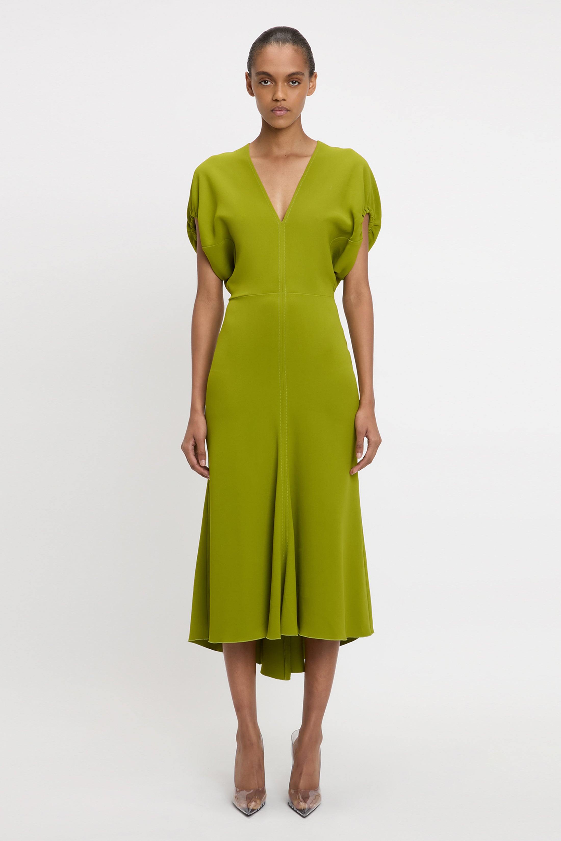 Blouson Detail Midi Dress In Parakeet - Borderfree