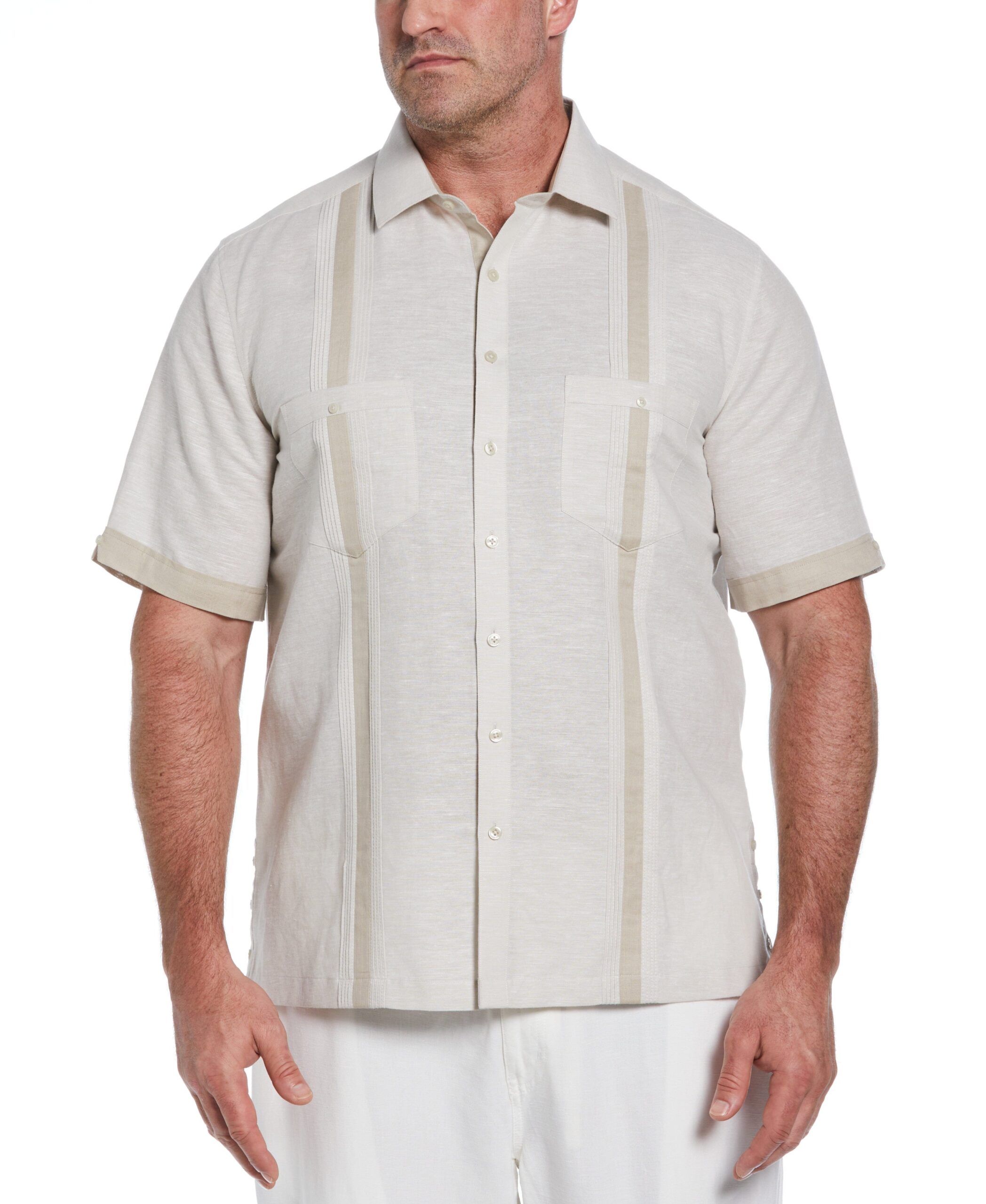 Big & Tall Linen Blend Cross Dye Guayabera Shirt - Borderfree