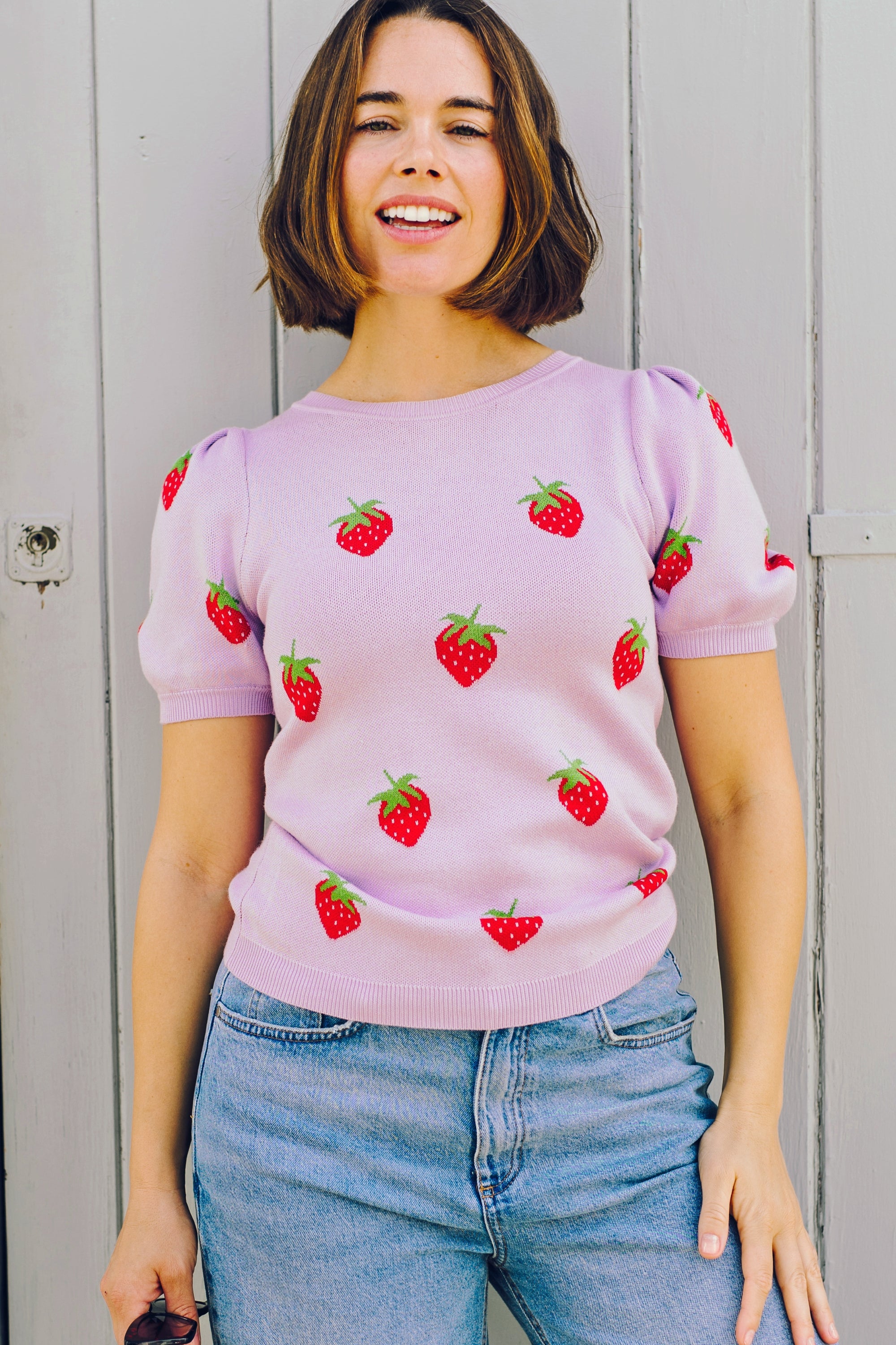 Dominique Knit Top - Lilac, Summer Strawberry - Borderfree